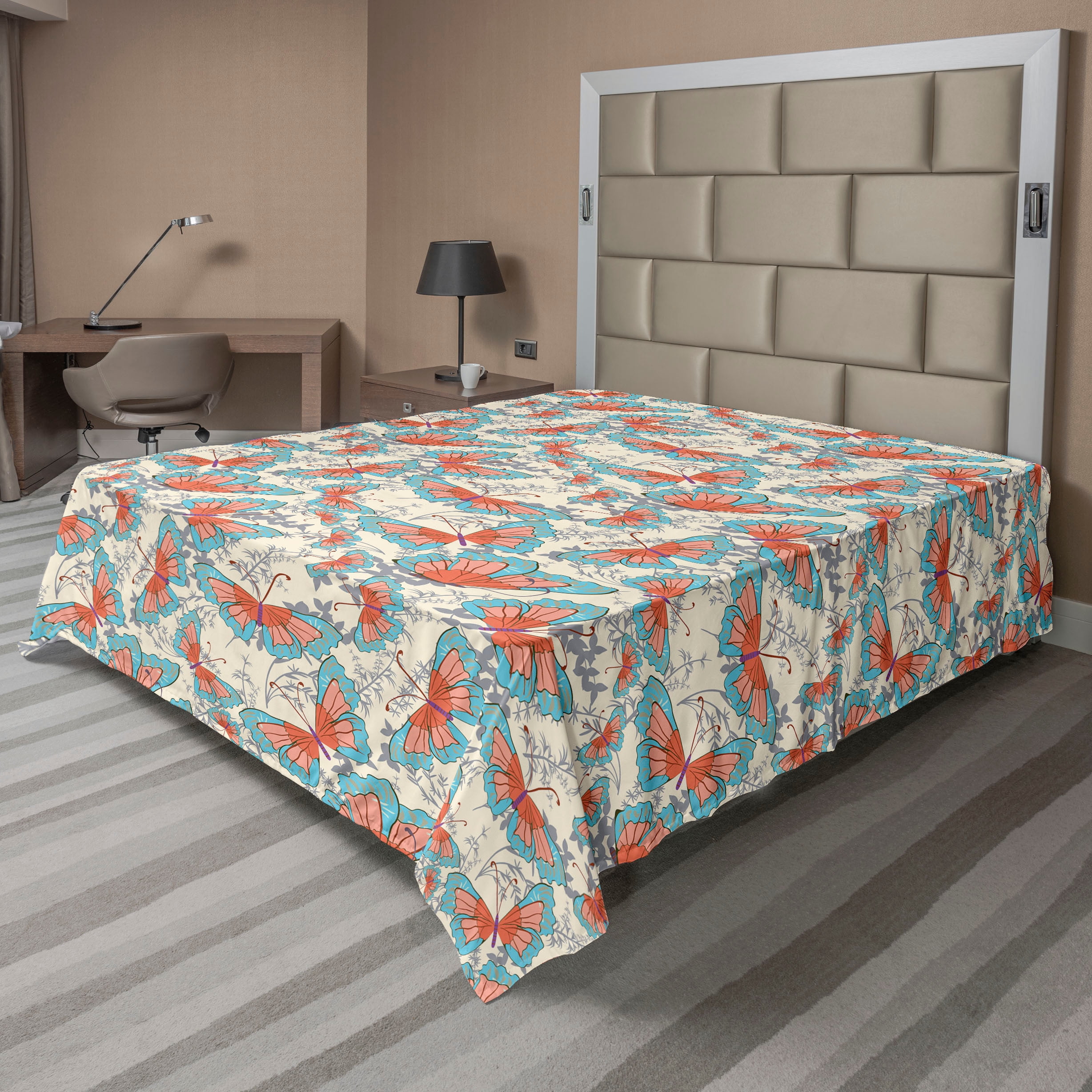 Ambesonne Nature Boho Flat Bedding Sheet Soft Top Sheet, Art Butterfly ...