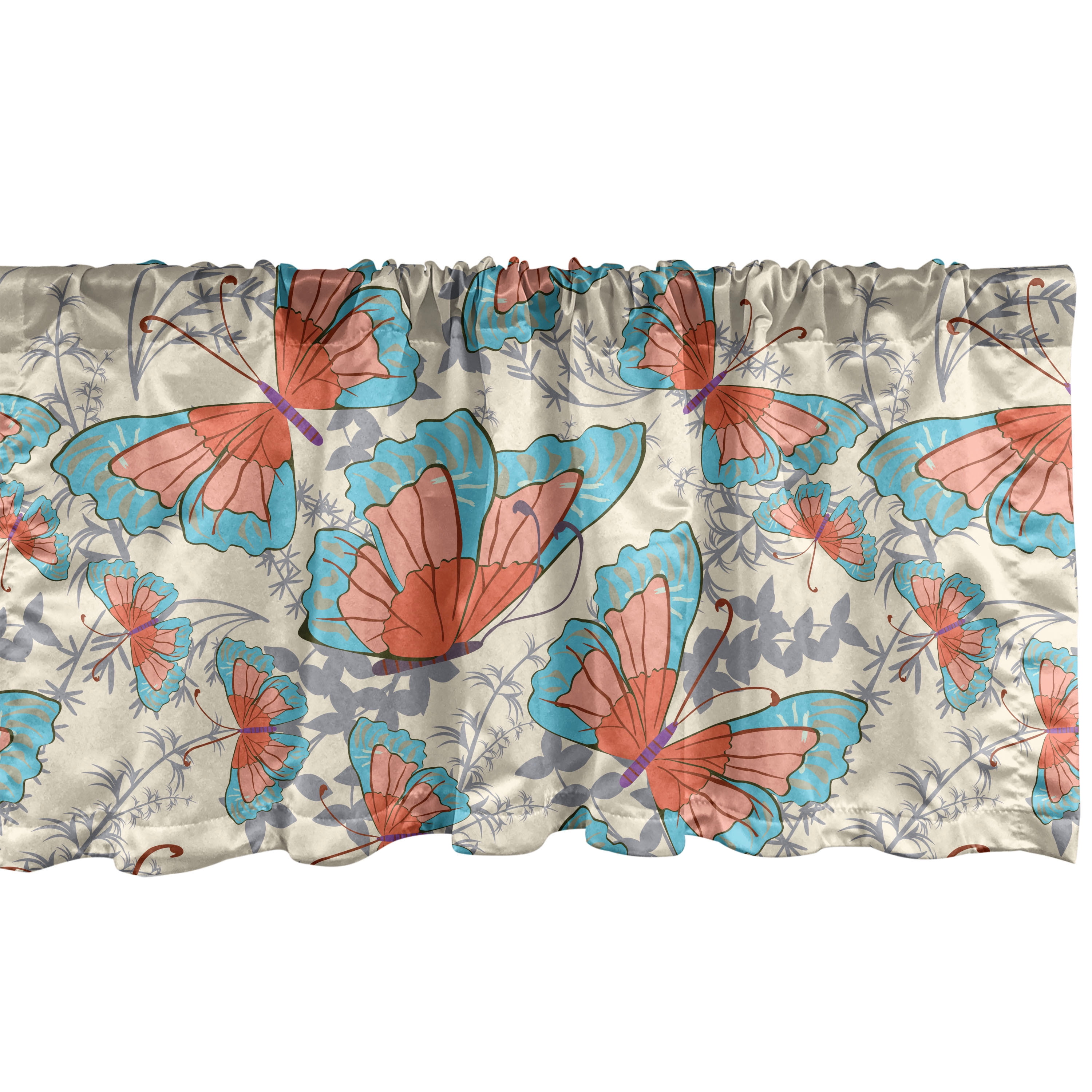 Nature Boho Window Valance, Simple Design Drawn Butterfly Pattern with ...