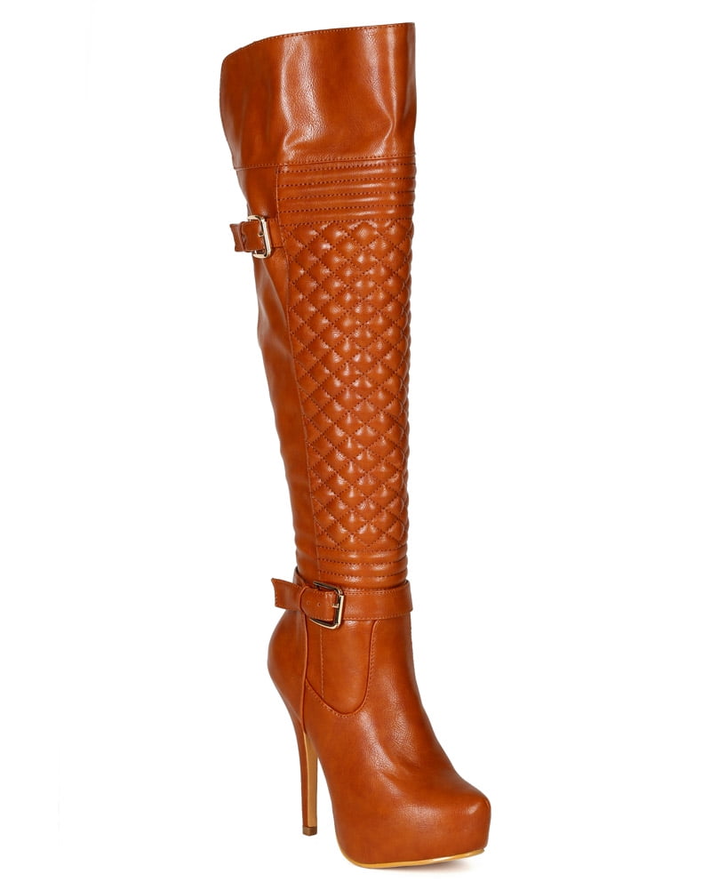 Nature Breeze BF60 Women Pointy Toe Platform Quilt Over Knee Stiletto ...