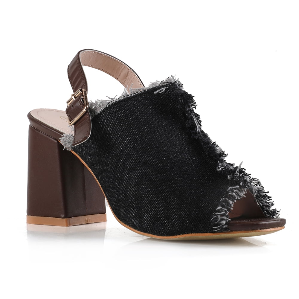 Nature Breeze Cara-02 Peep Toe Sligback Heel in Black Denim - Walmart.com