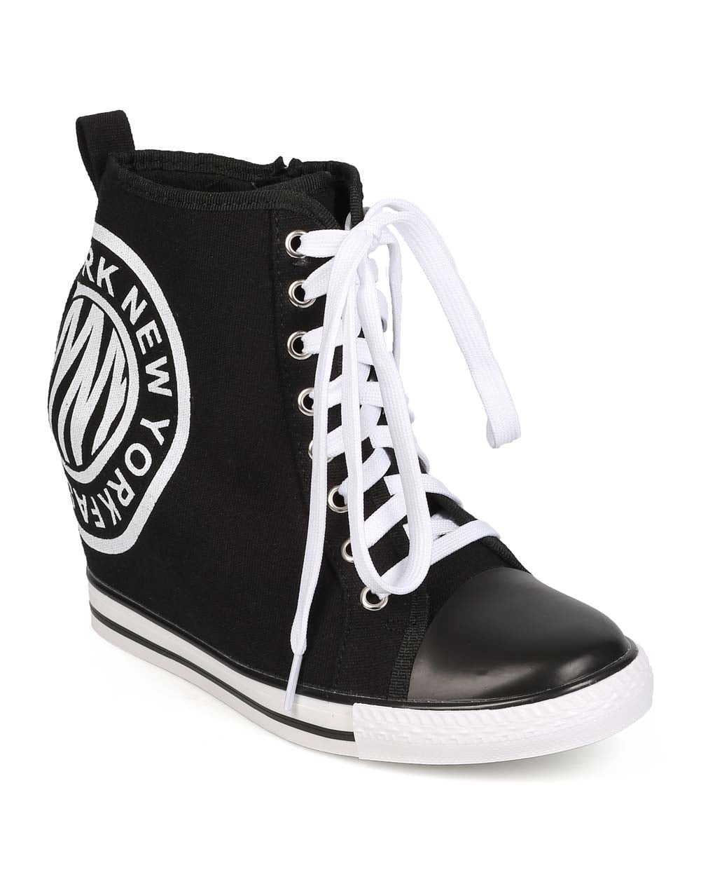 Nature Breeze EE92 Women Fabric Cap Toe Lace Up Zip Wedge Sneaker ...