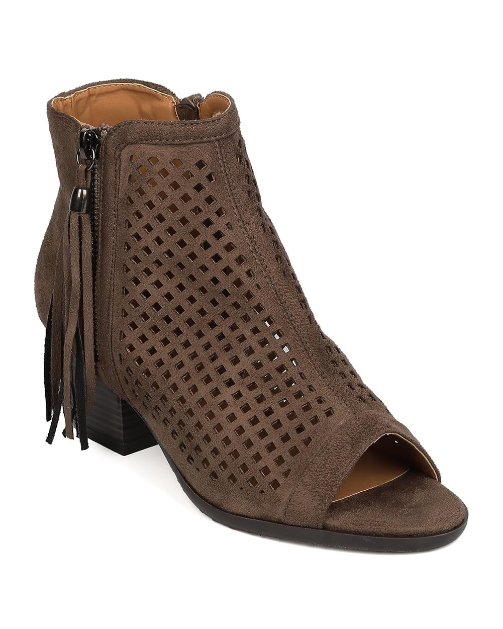 Nature Breeze FA66 Women Faux Suede Peep Toe Perforated Chunky Heel ...