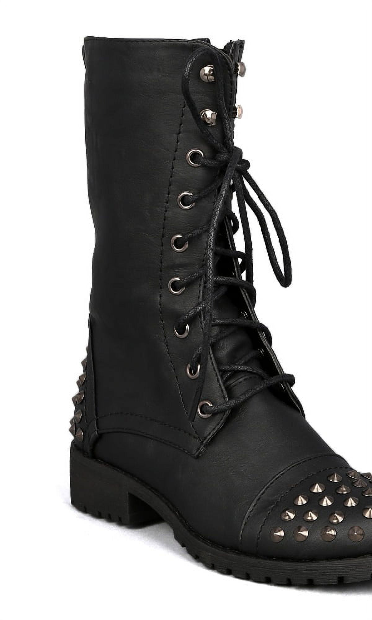 Nature Breeze Harley-10 New Studded Spike Leatherette Lace Up Military ...
