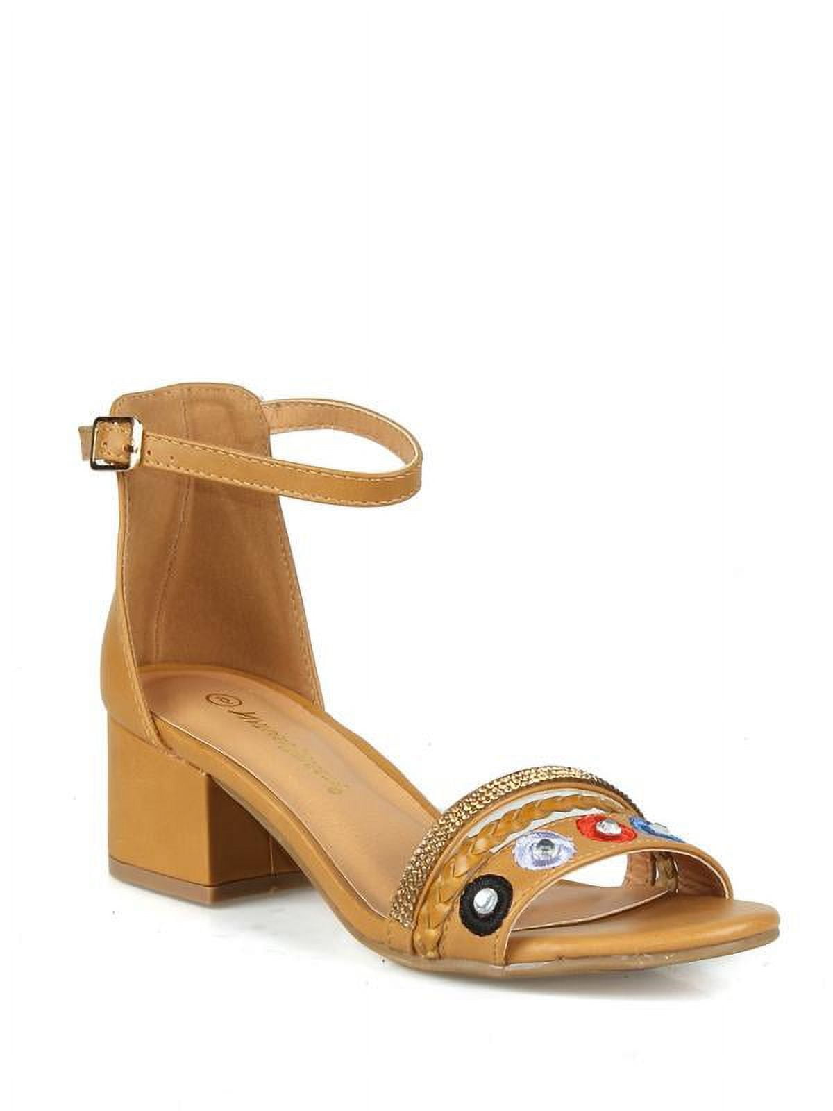 Nature Breeze Two Piece Block Heel Sandals in Camel - Walmart.com