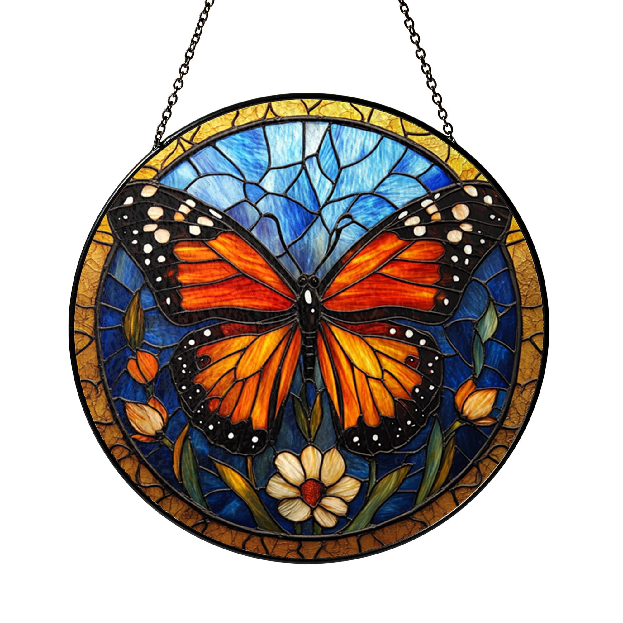 Nature Butterfly Round Stained Glass Suncatcher – Window Art Decoration ...