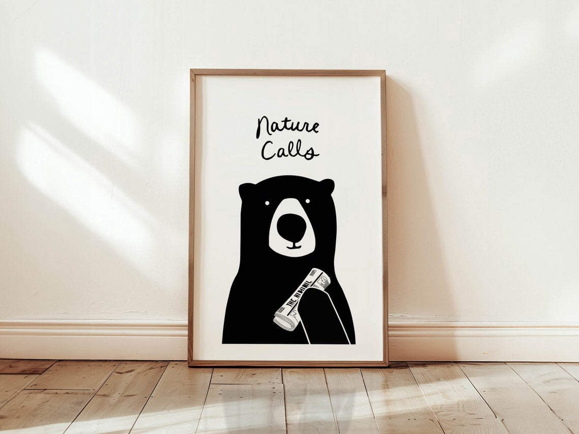 Nature Calls Bathroom Print Funny Bathroom Wall Art Bear Bathroom ...