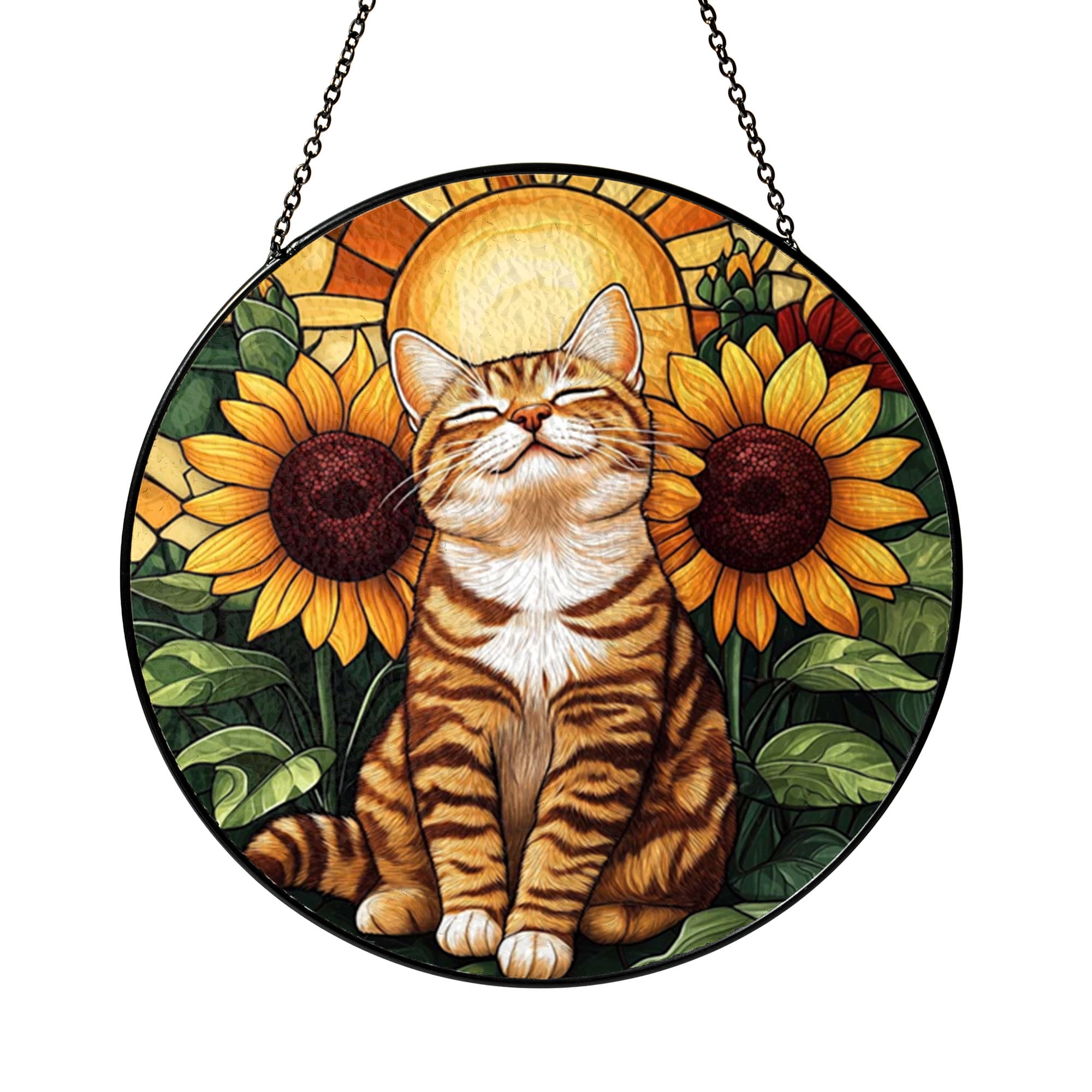 Nature Cat Floral Stained Glass Style Suncatcher – Window Hanging ...
