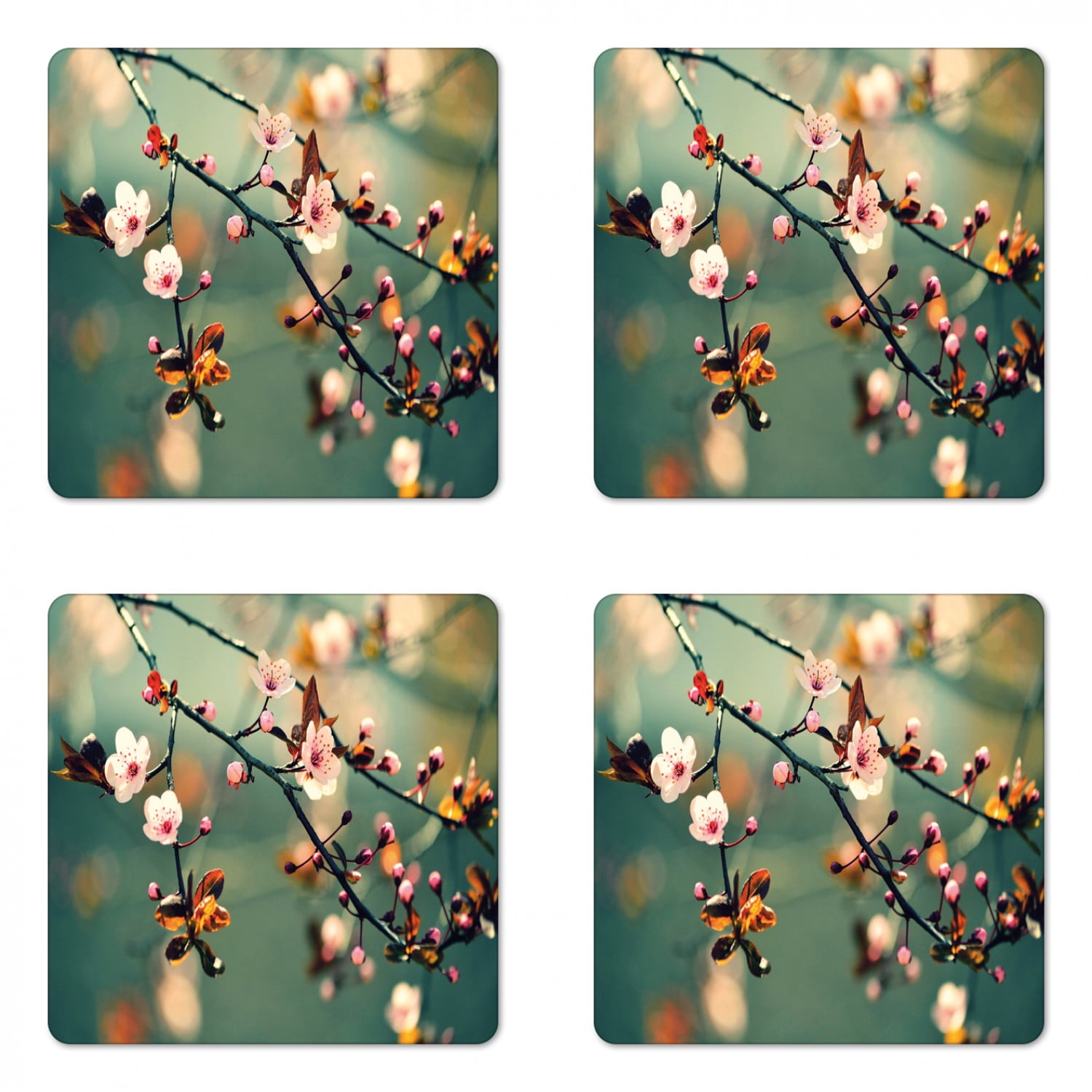 Nature Coaster Set of 4, Spring Themed Floral Flowering Japanese Cherry ...