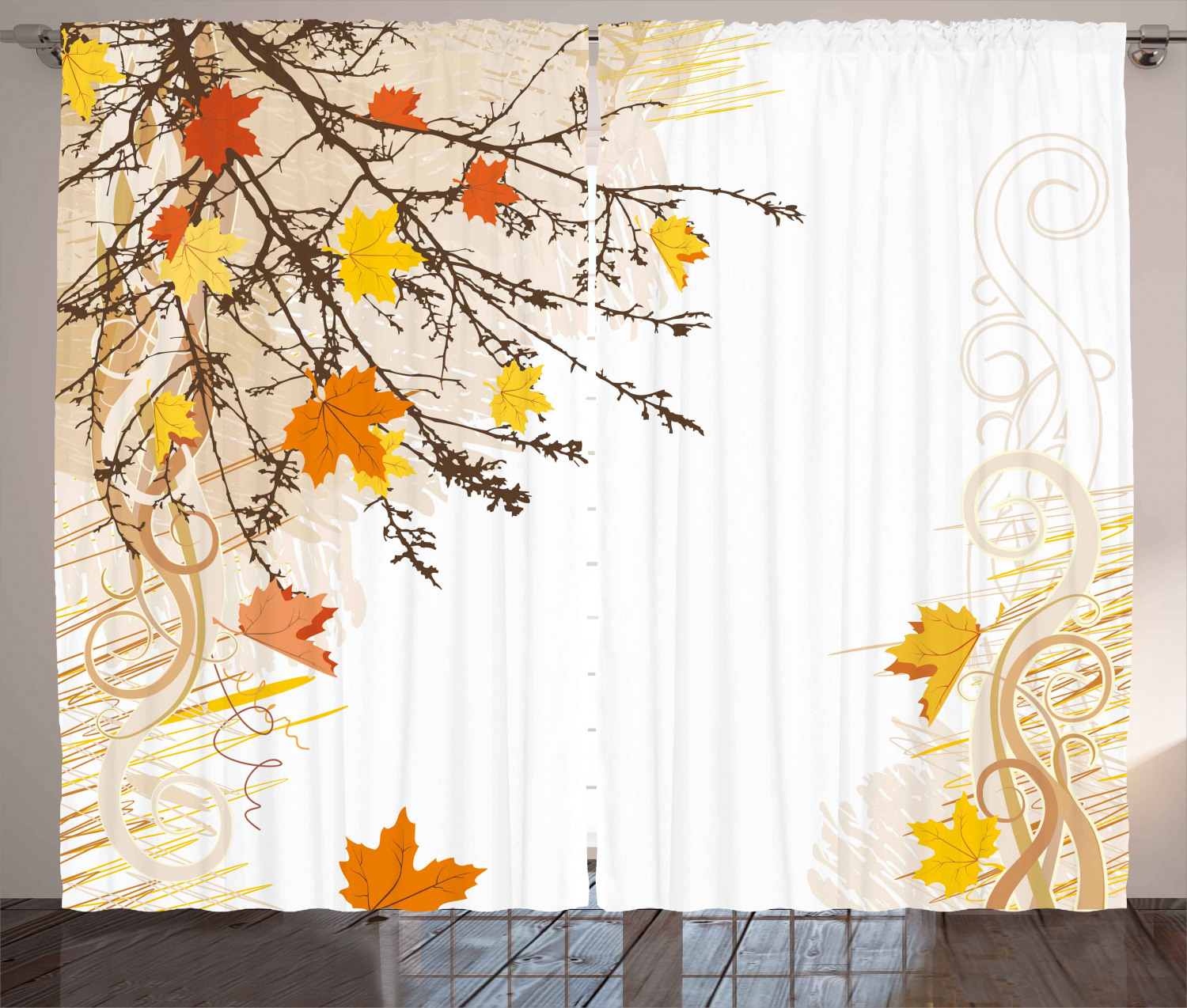 Ambesonne Forest Curtains 2 Panel Set, Maple Leaves in Autumn, 108" x ...
