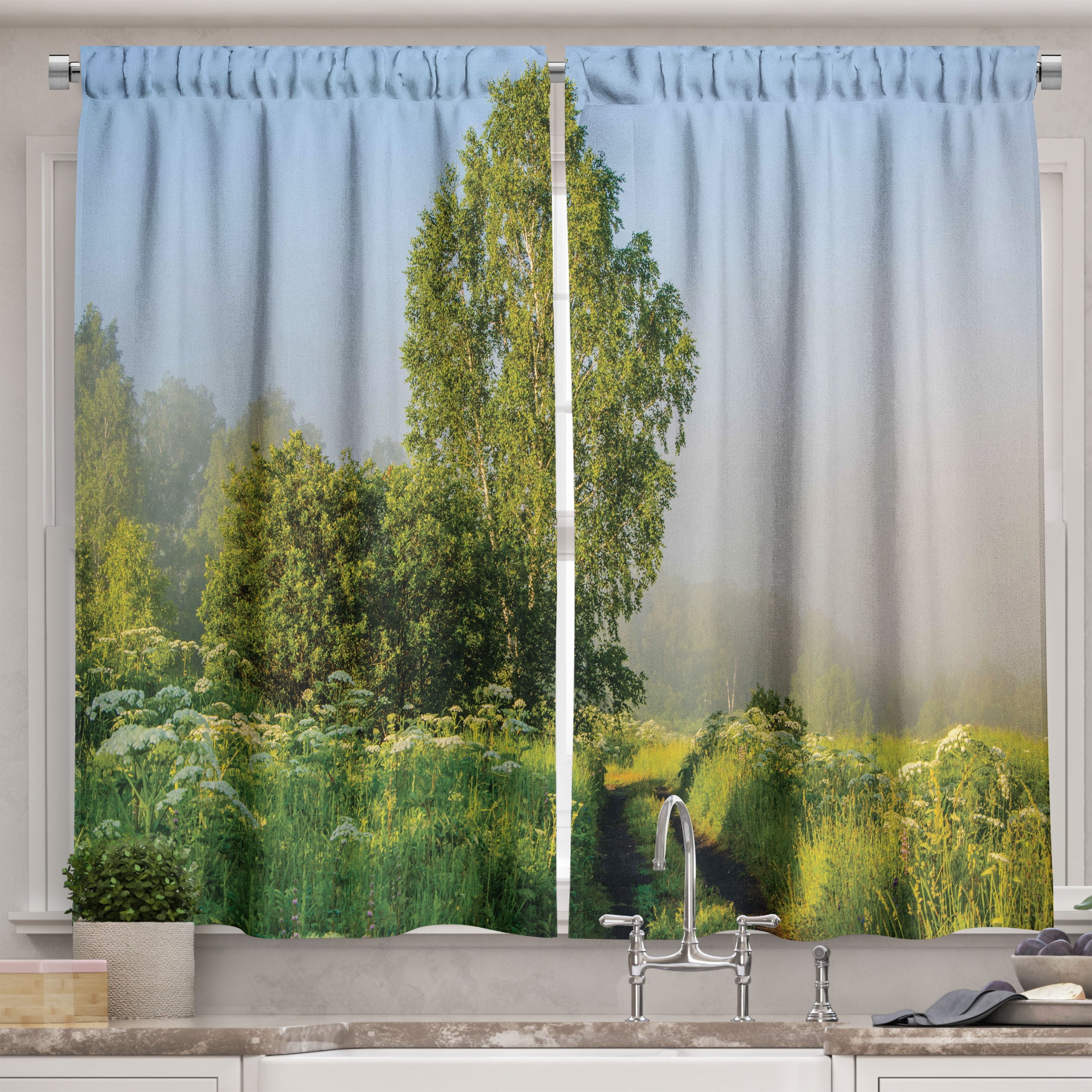 Nature Curtains 2 Panels Set, Beautiful Serenity Trees Forest Track ...