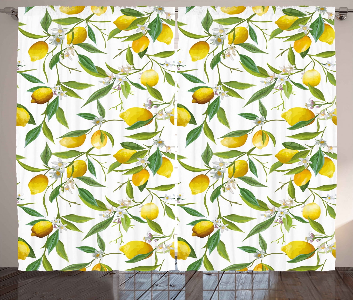 Ambesonne Nature Curtains 2 Panel Set, Lemon Woody Romantic, 108" x 90 ...