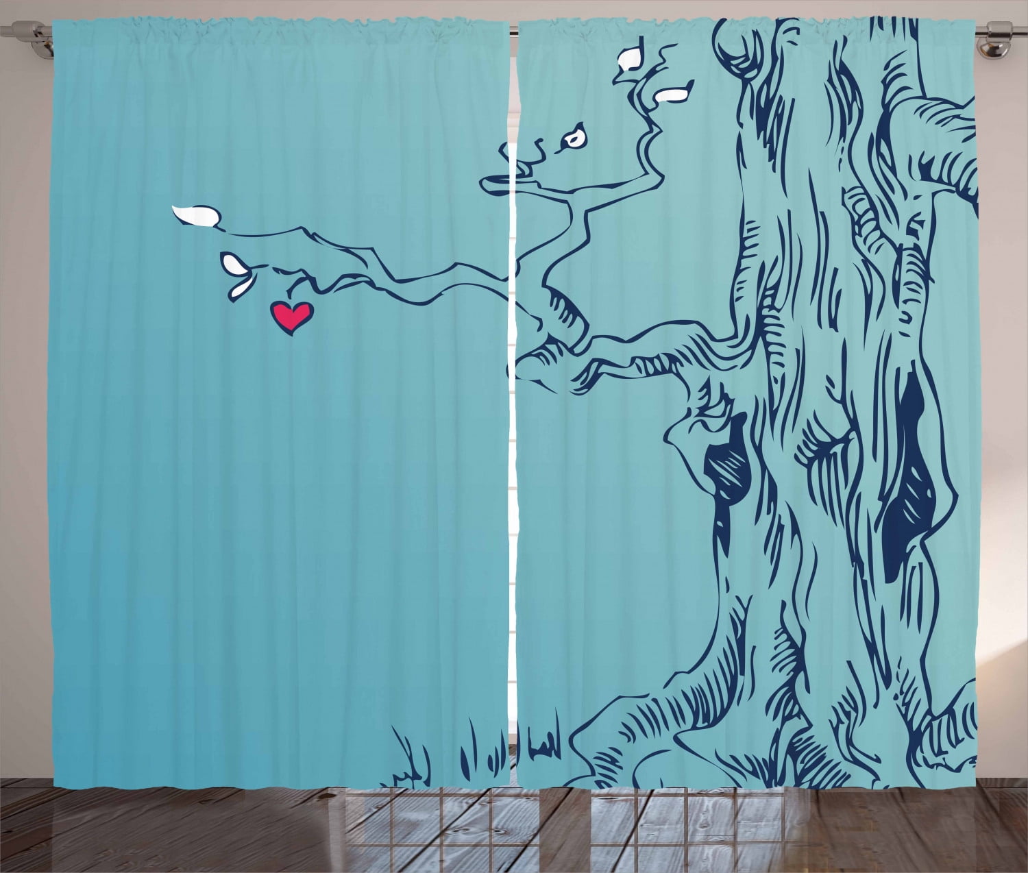 Ambesonne Nature Curtains 2 Panel Set, Tree with Hearts Leaves, 108" x ...