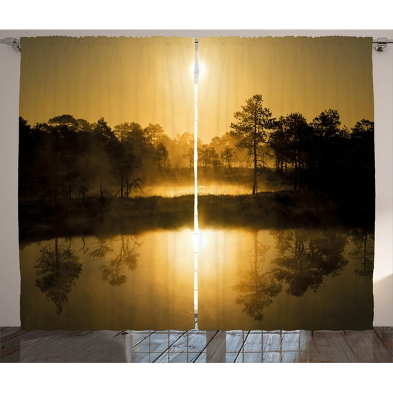 Ambesonne Scenery Curtains 2 Panel Set, Idyllic Sunrise Morning, 108" x ...