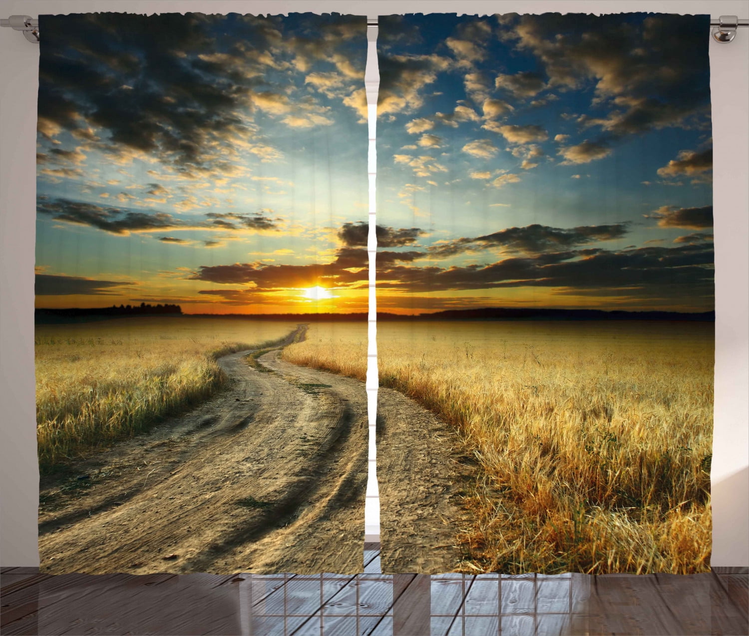 Ambesonne Nature Curtains 2 Panel Set, Road Field with Ripe, 108" x 108 ...