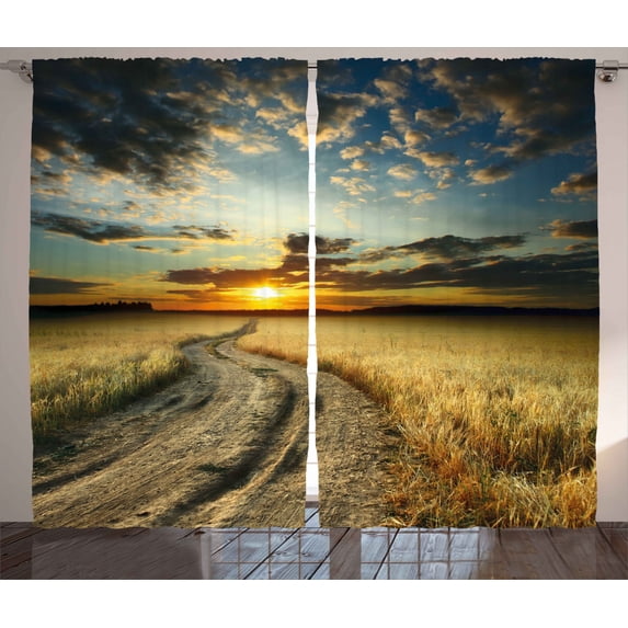 Ambesonne Nature Curtains 2 Panel Set, Road Field with Ripe, 108" x 84 ...