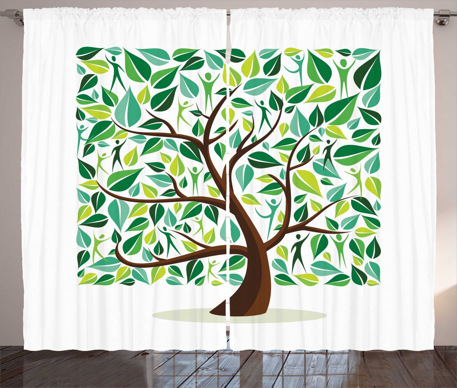 Nature Curtains 2 Panels Set, Square Edges Leaves Human Silhouettes ...