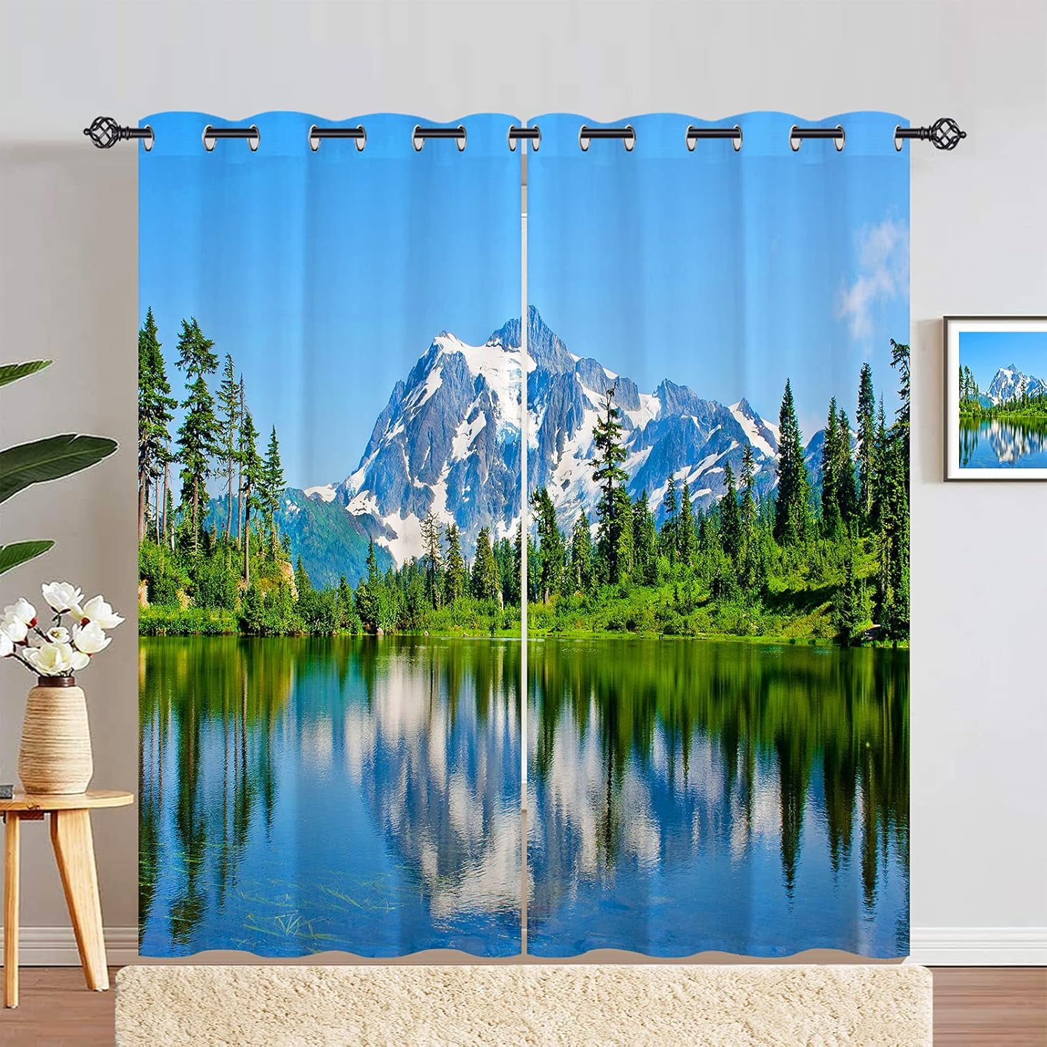 Nature Curtains Grommet Blackout Room Darkening Curtains with Forest ...