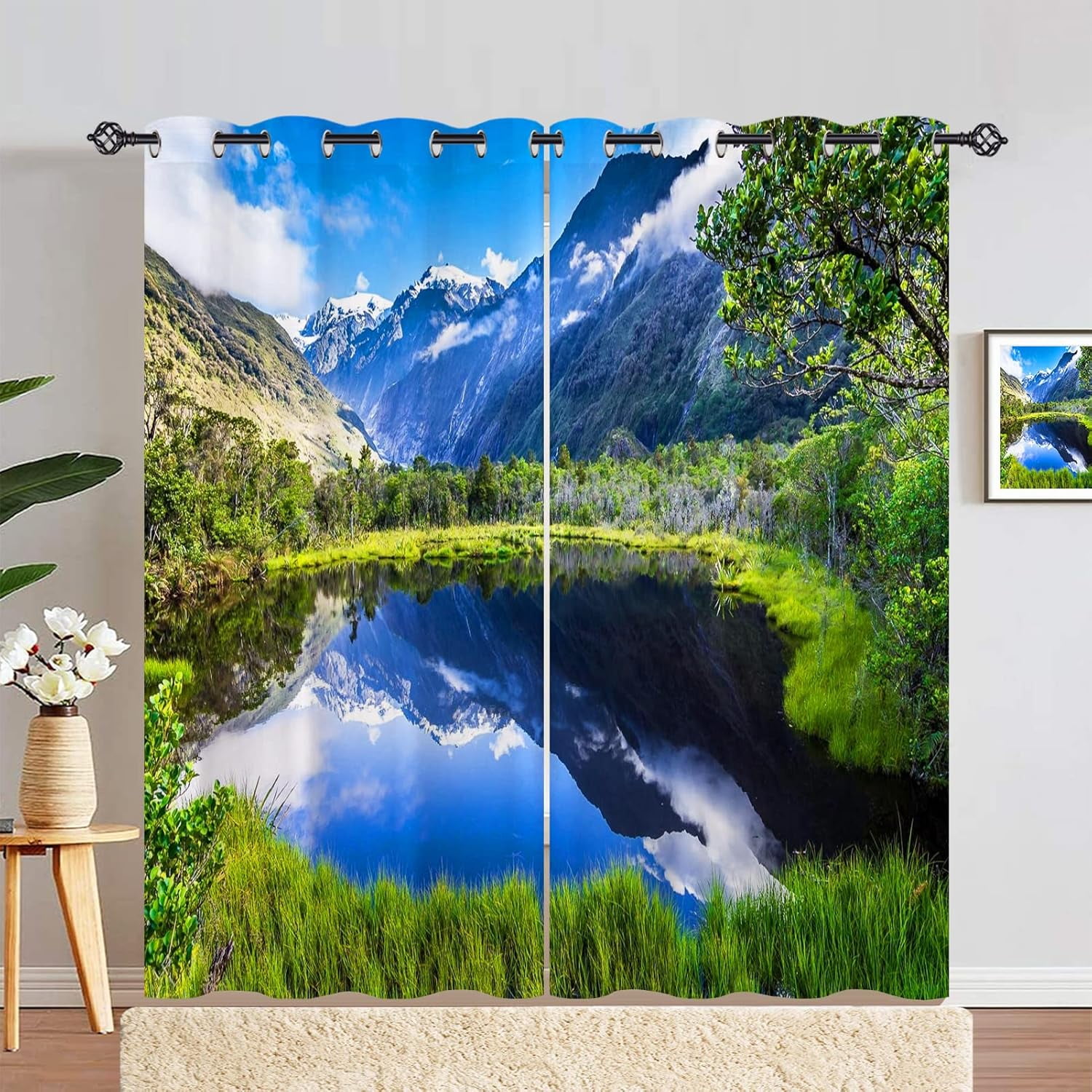 Nature Curtains - Landscape Theme Lake Forest Trees Mountains Blue Sky ...