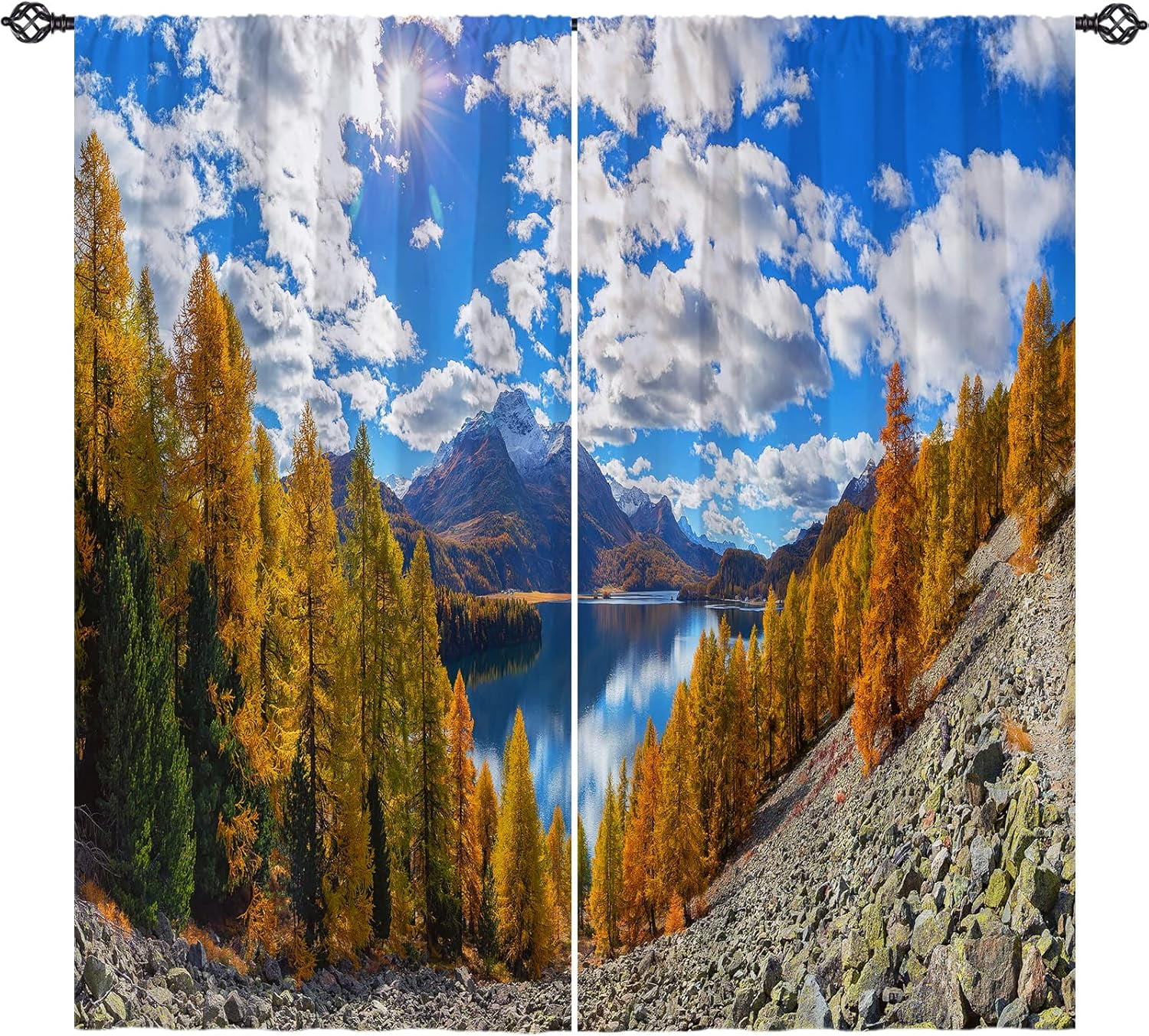 Nature Curtains Landscape Theme Window Drapes with Autumn Forest Tree ...