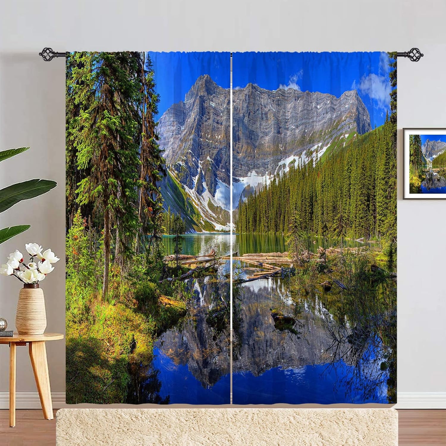 Nature Curtains Landscape Theme Window Drapes with Forest Tree River ...