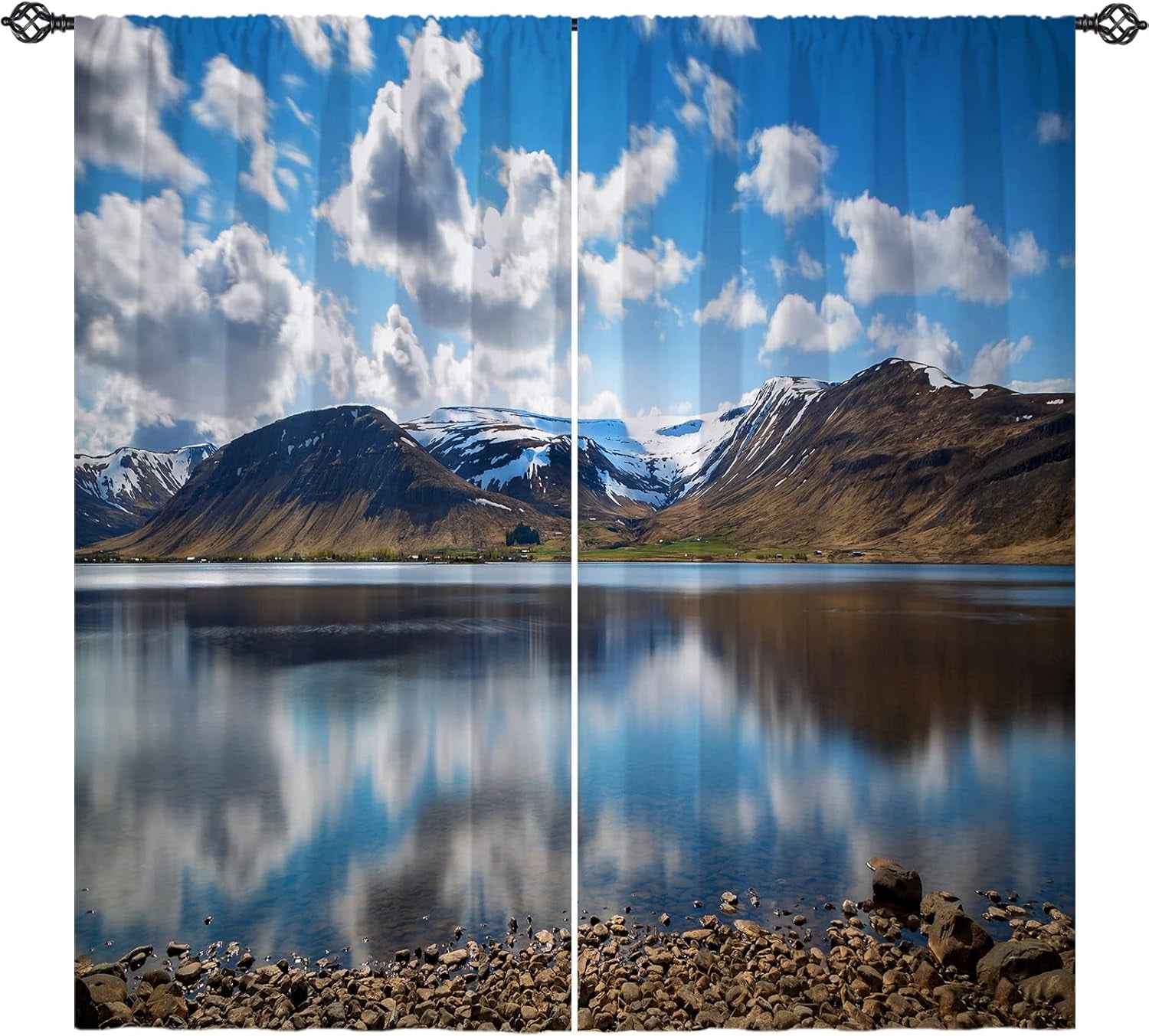 Nature Curtains Landscape Theme Window Drapes with Iceland Mountain ...