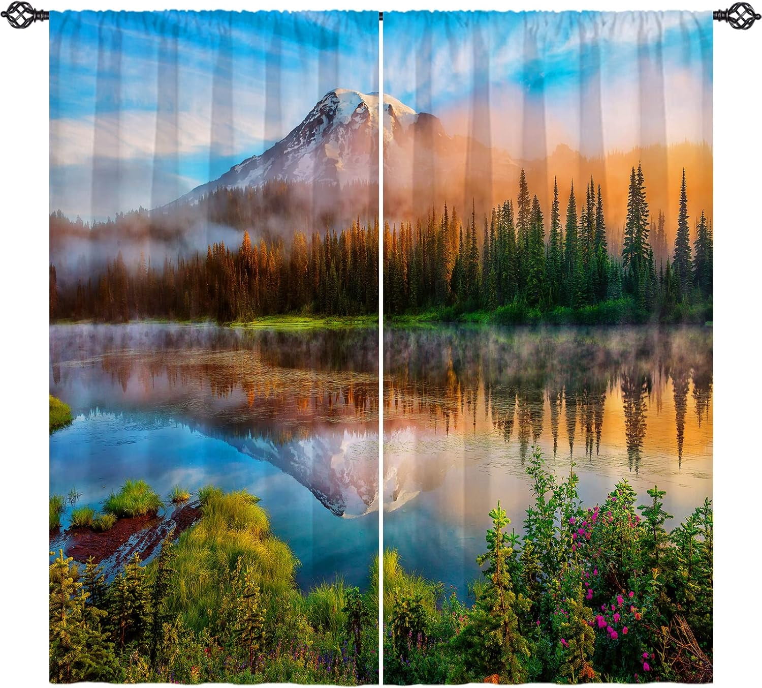 Nature Curtains Landscape Theme Window Drapes with Spring Forest Lake ...