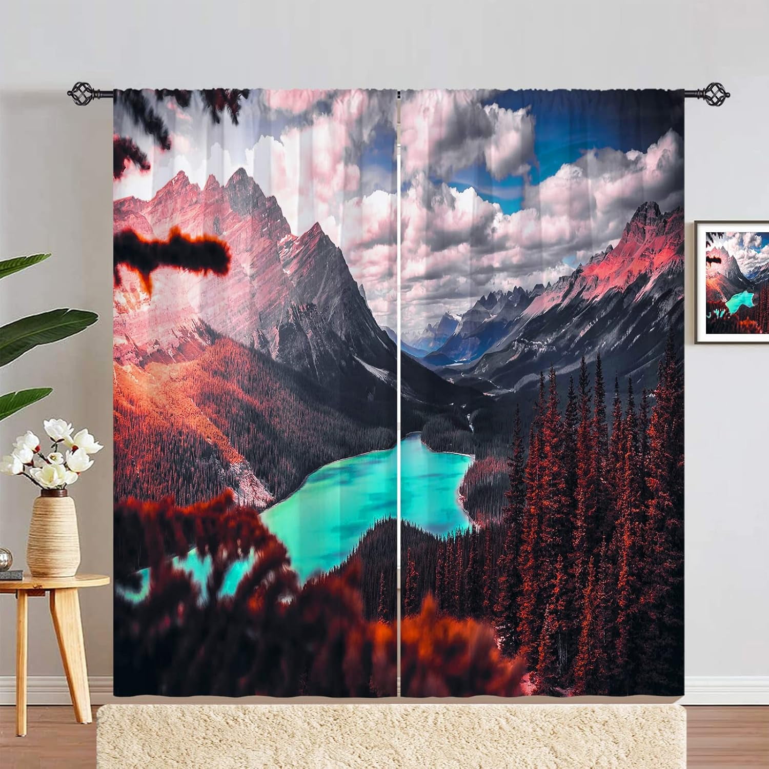 Nature Curtains Landscape Theme Window Drapes with Sunset Forest ...