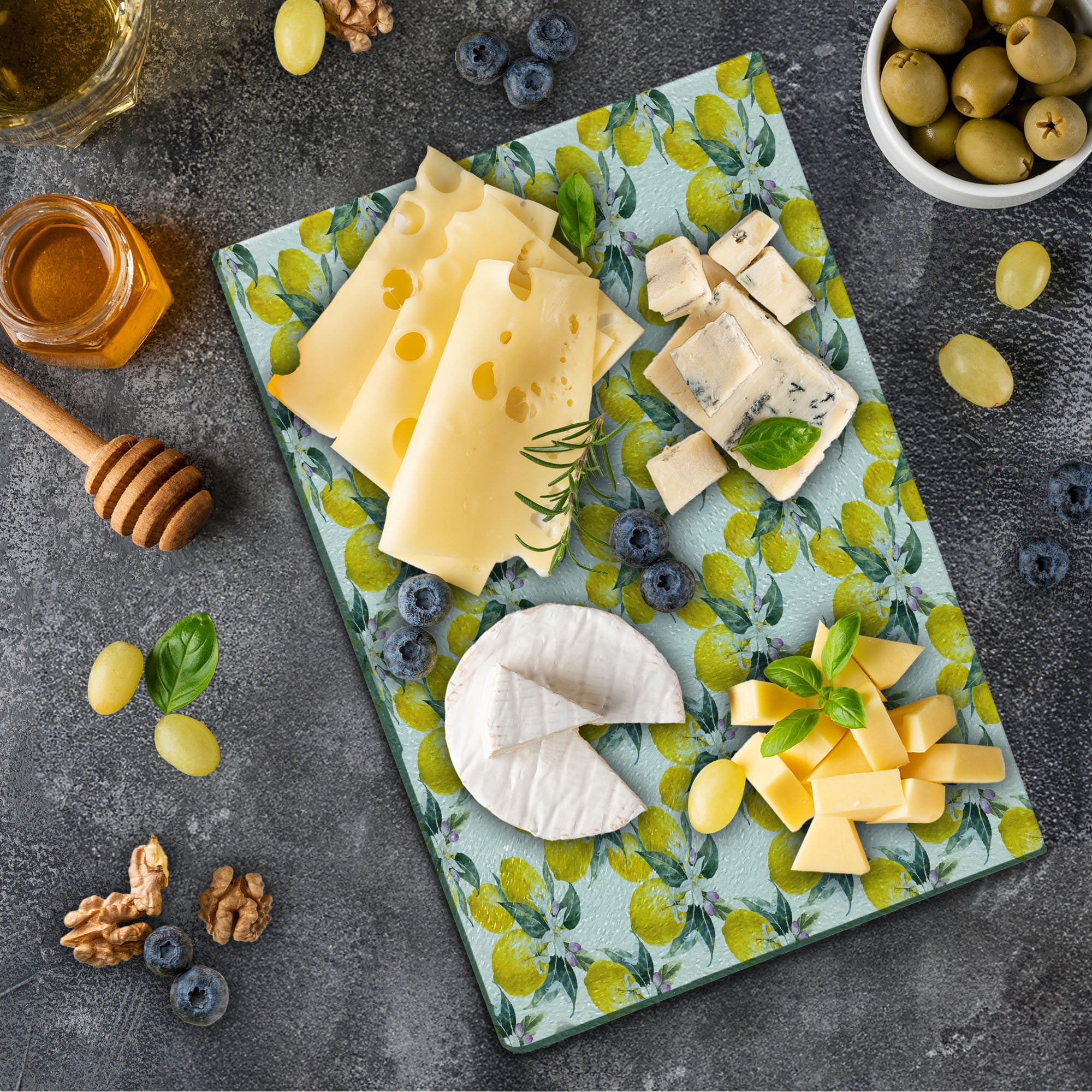 Nature Cutting Board, Lemons Flowers Inspirational Summer Season Fruits ...