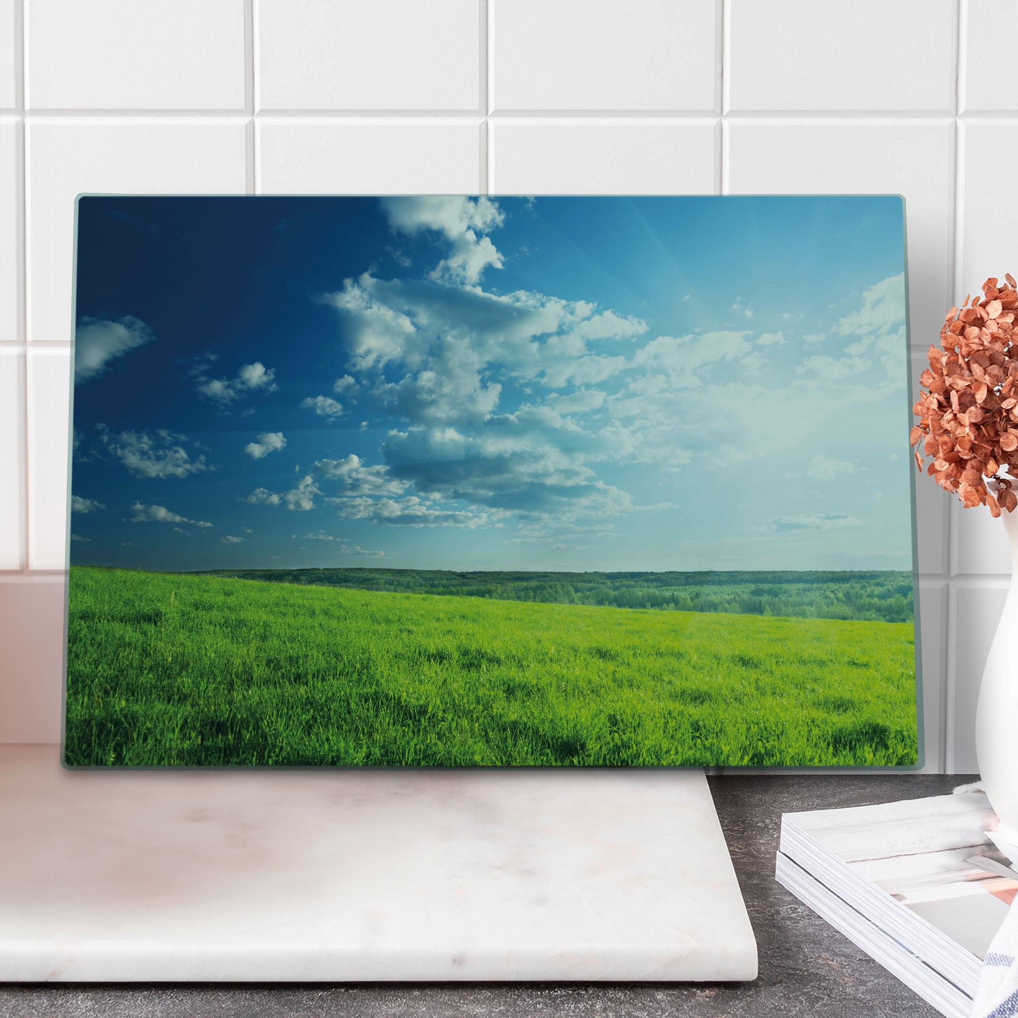 Nature Cutting Board, Refreshing Meadow Valley Under Cloud Sun Sky ...