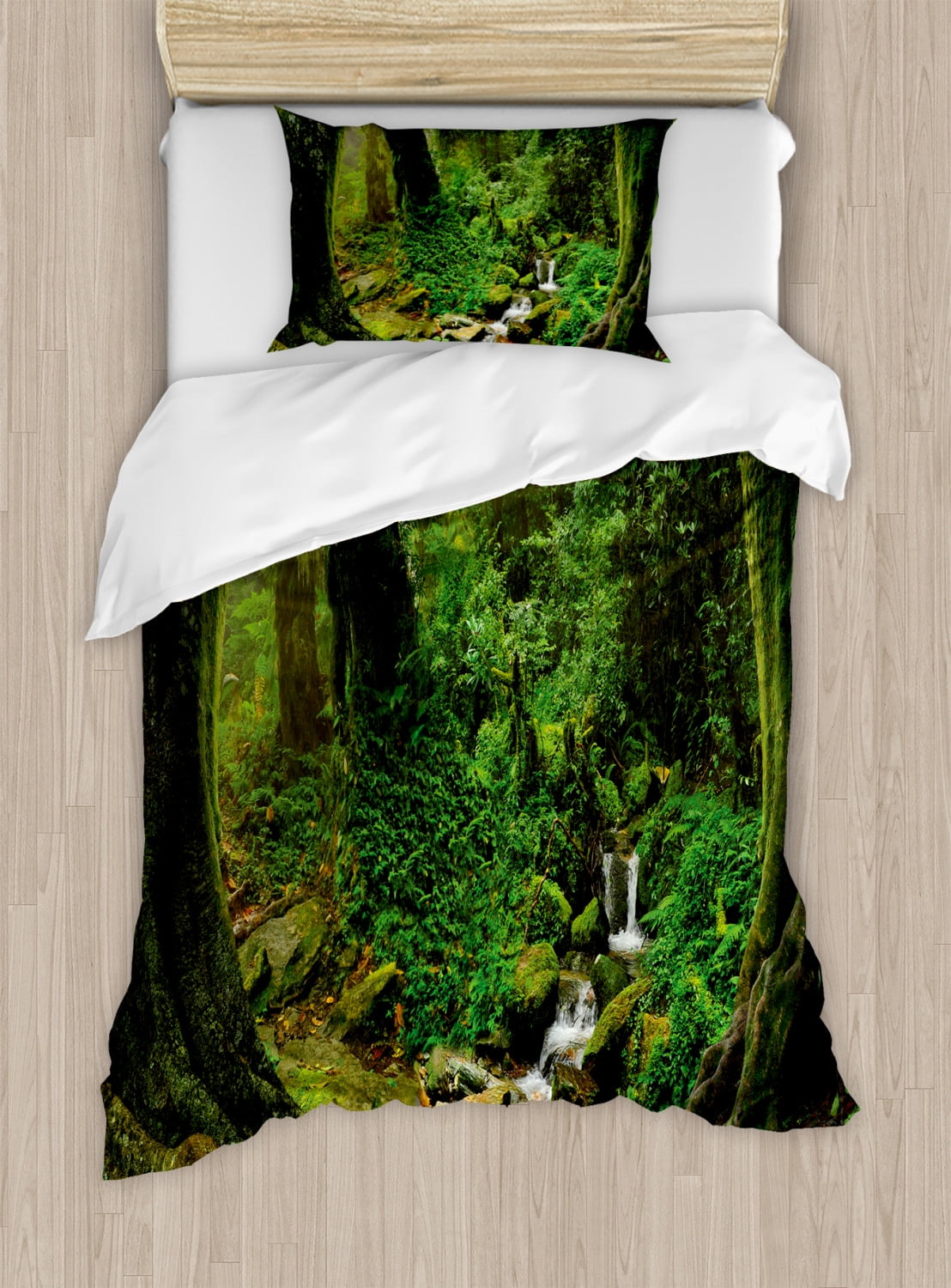 Nature Decor Twin Size Duvet Cover Set, Wonderland Forest Nepal Asian ...