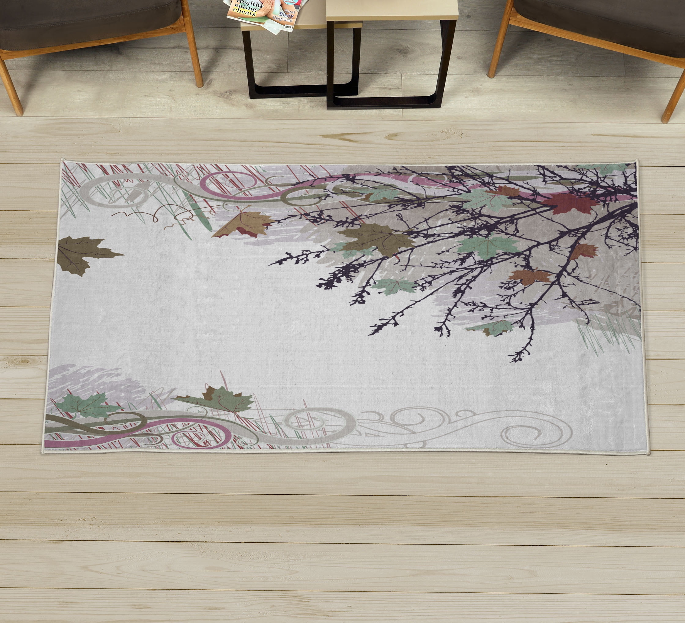 Nature Decorative Rug, Autumn Maple Leaves Branches in Fall Earthen ...