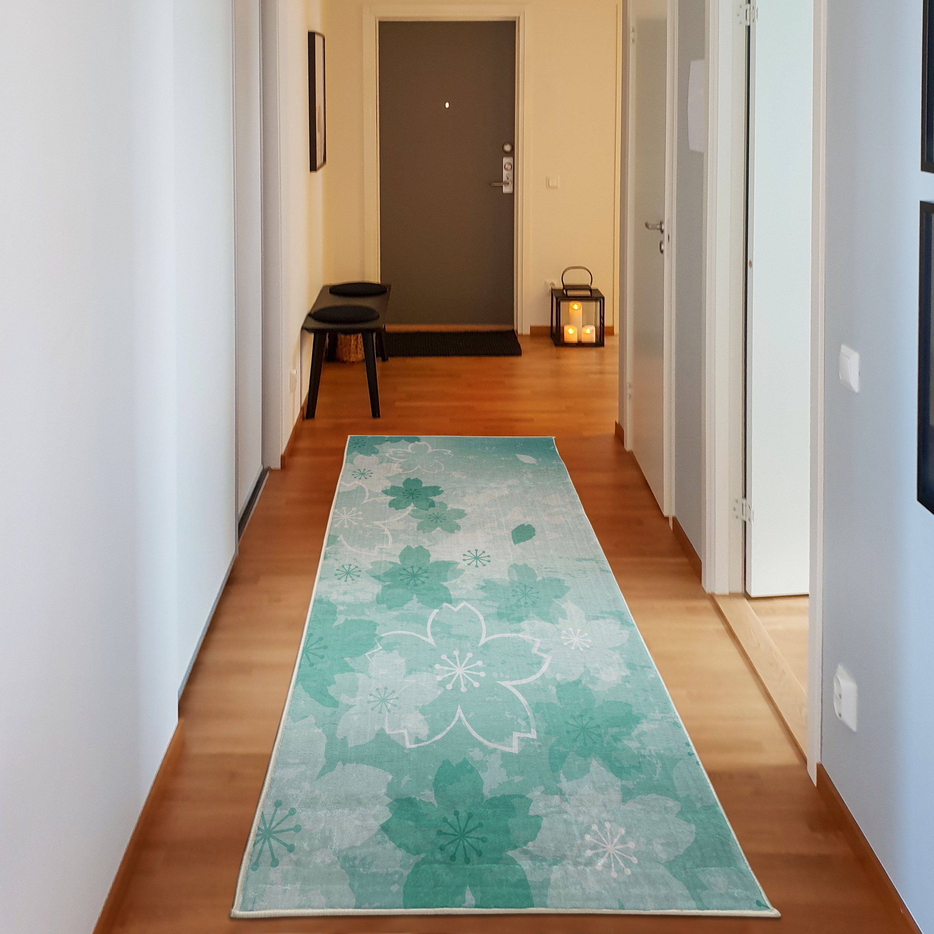 Nature Decorative Rug, Cherry Blossoms Pattern in Shabby Form Style ...