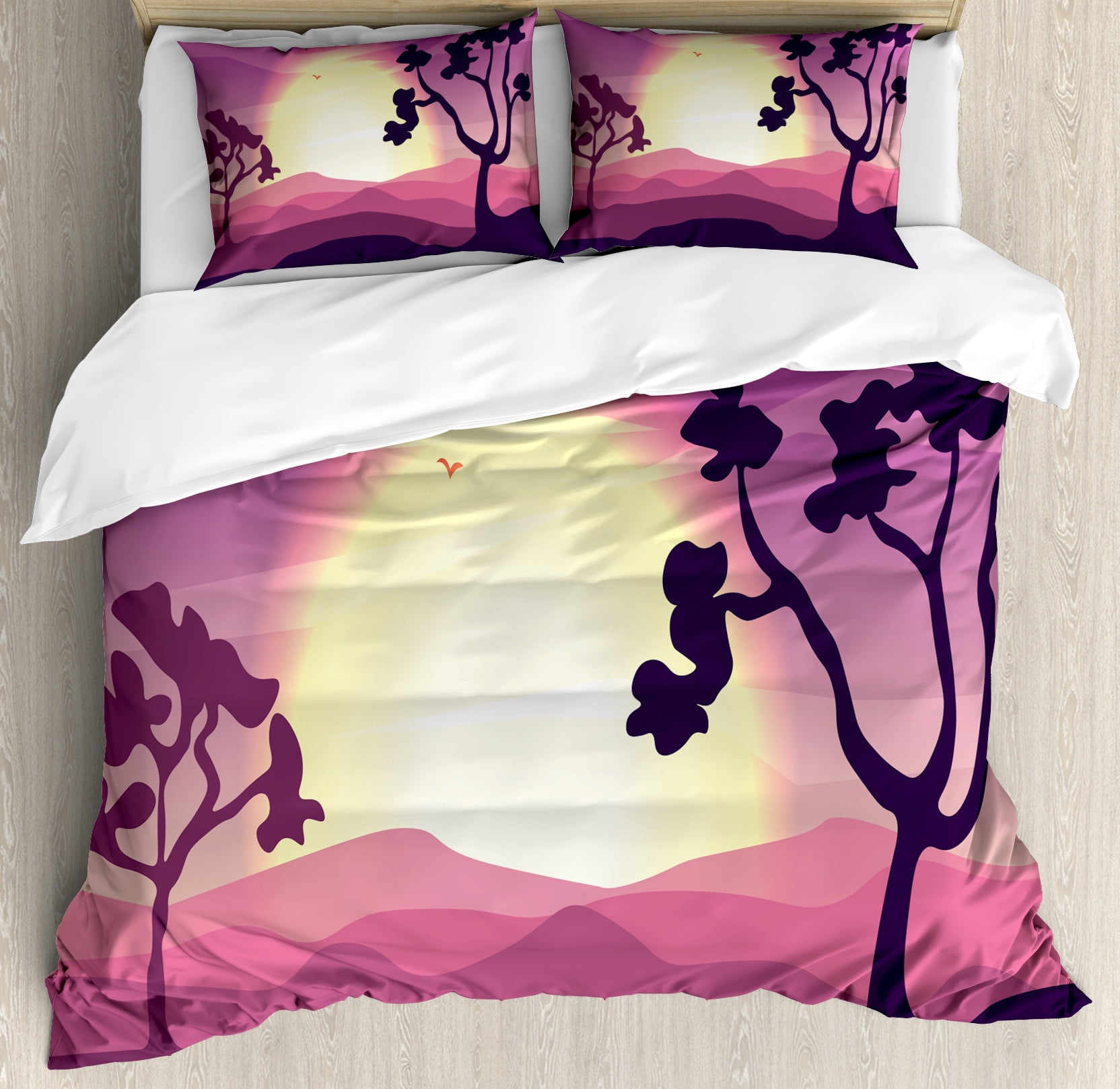 Nature Duvet Cover Set, Abstract Gradient Landscape Tropical Trees ...