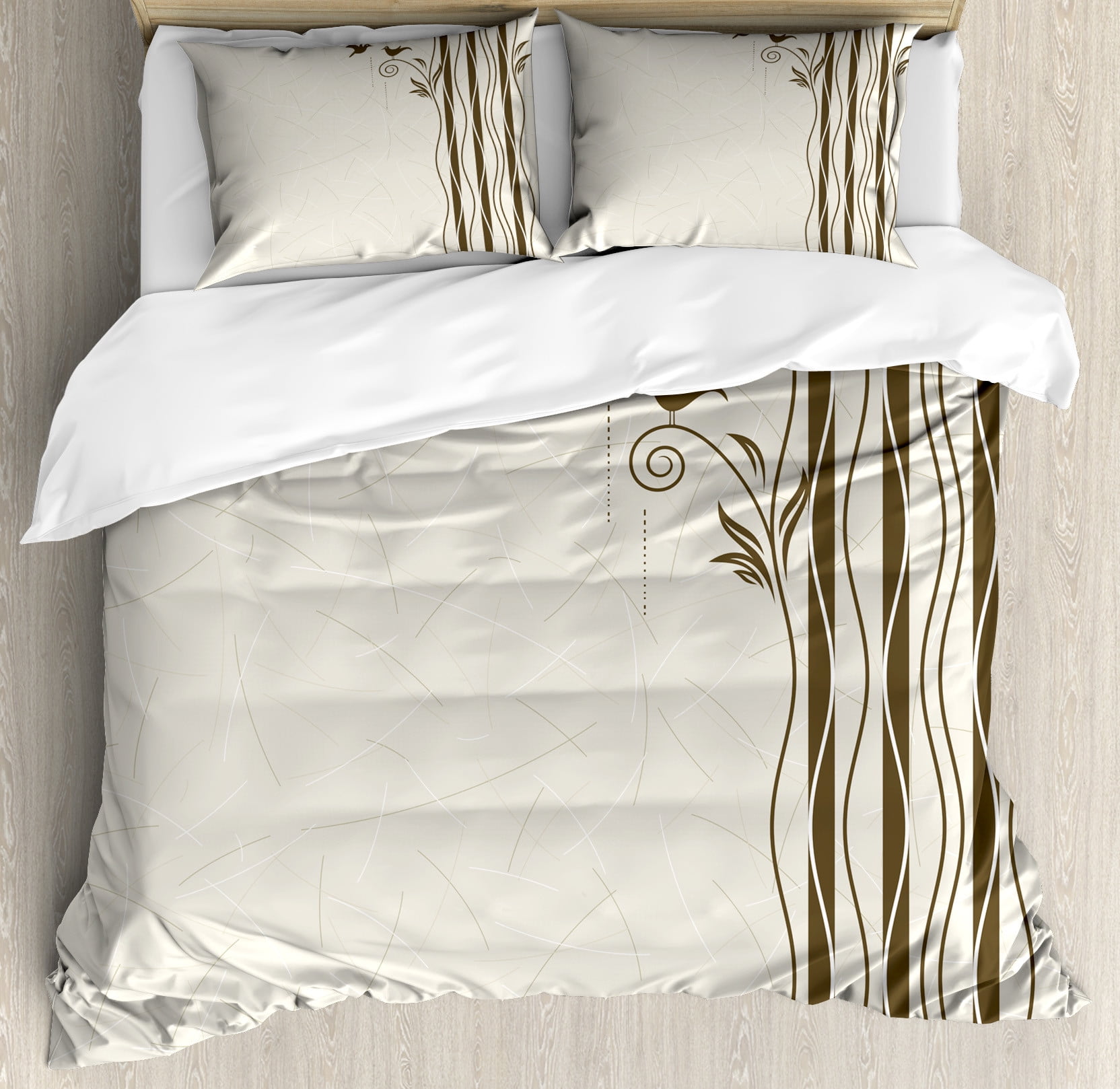 Nature Duvet Cover Set, Abstract Wavy Swirled Tree Branches with Leaves ...