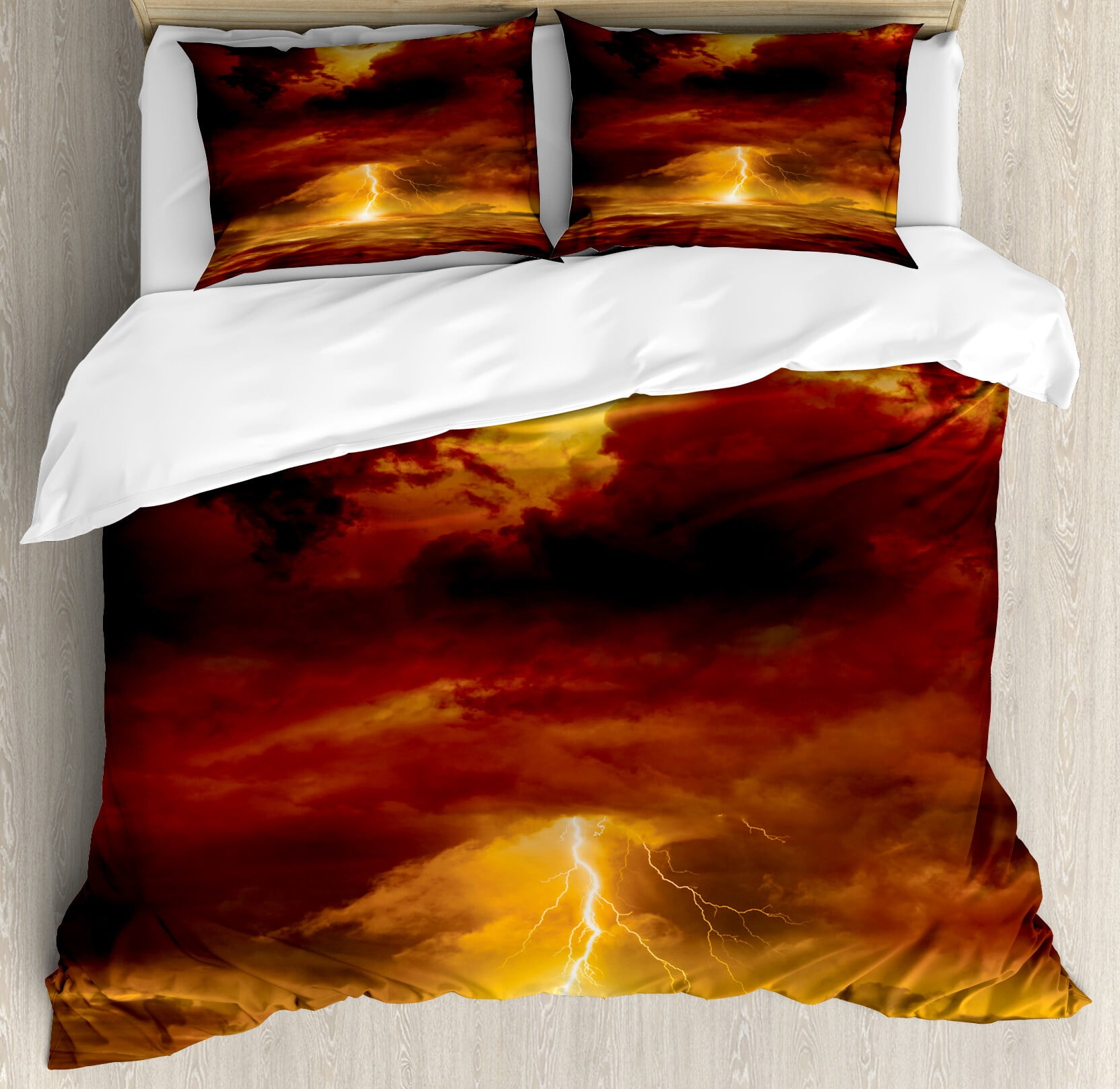 Nature Duvet Cover Set, Apocalyptic Backdrop with Storm Beams and Full ...