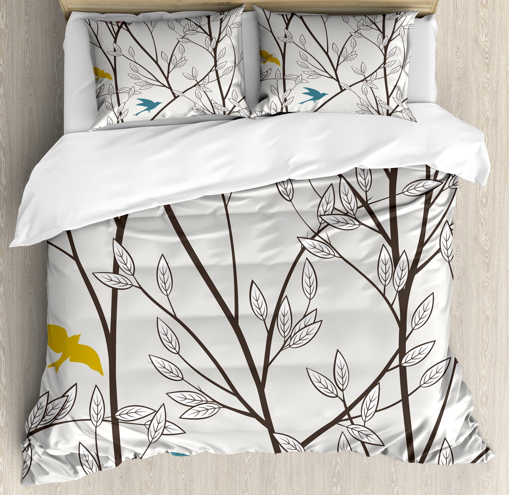 Nature Duvet Cover Set, Birds Wildlife Cartoon Like Image with Tree ...