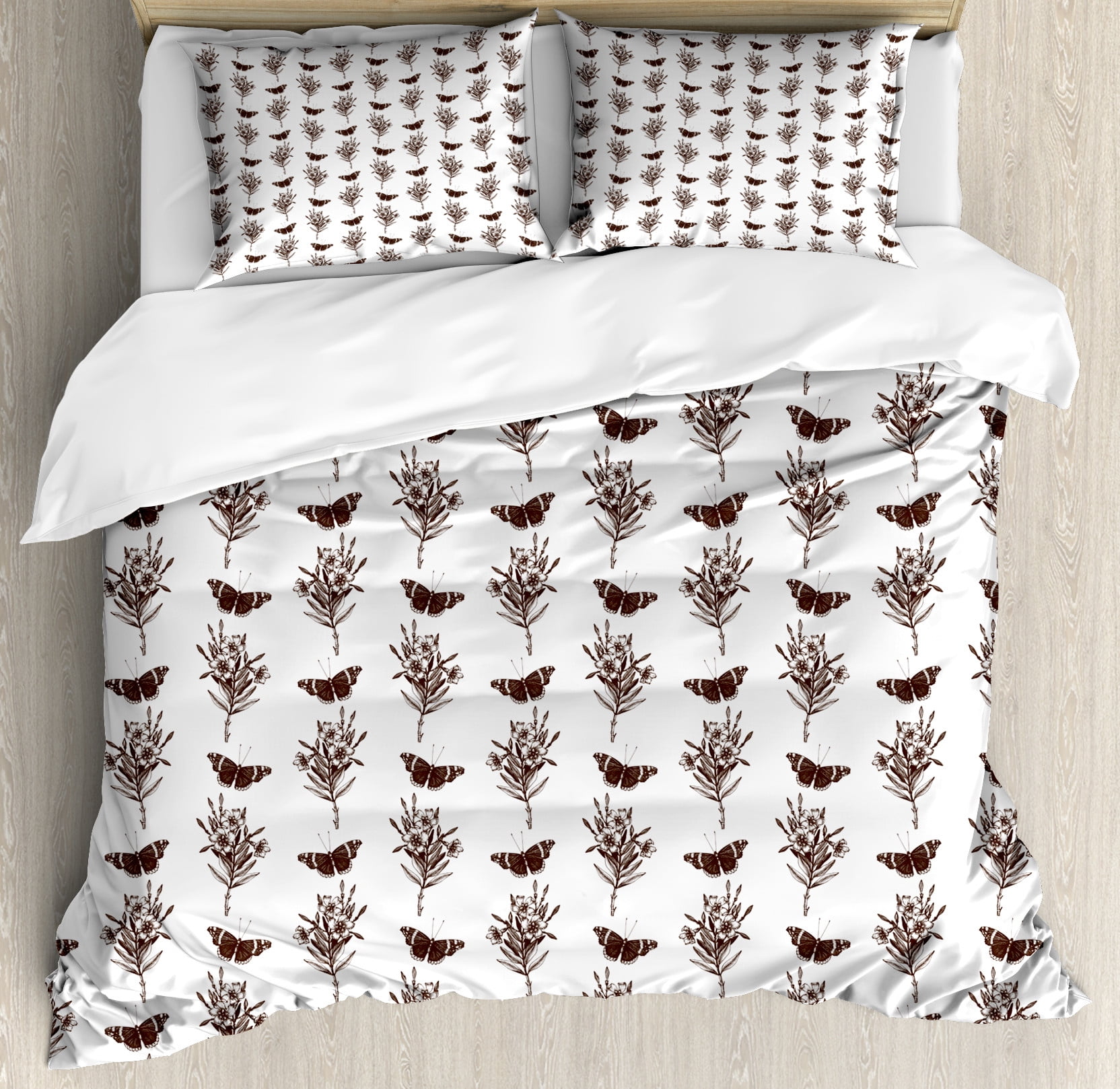 Nature Duvet Cover Set, Botanical Garden Along Hand Drawn Butterflies ...
