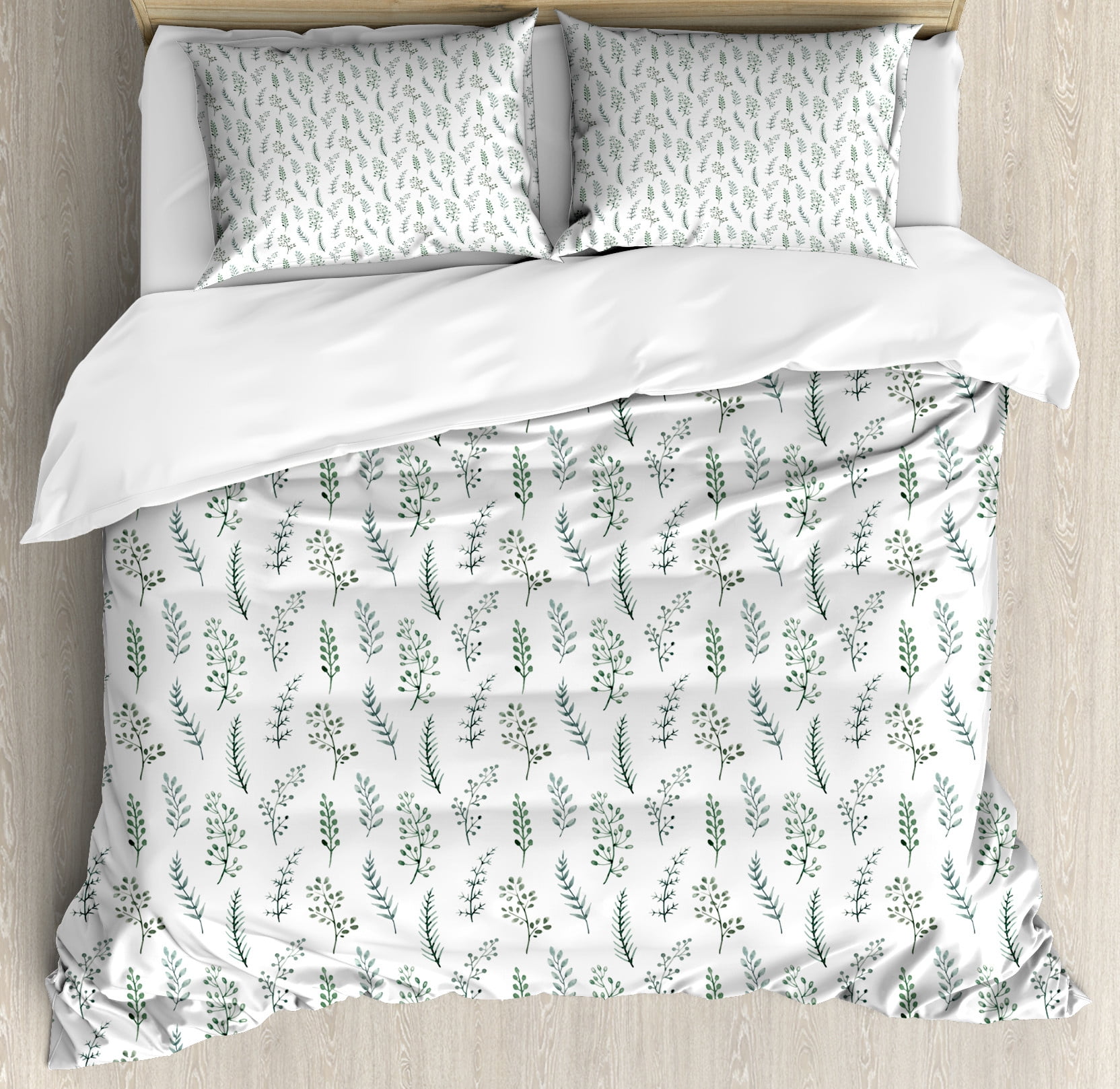 Nature Duvet Cover Set, Botanical Pattern with Watercolor Leafy ...