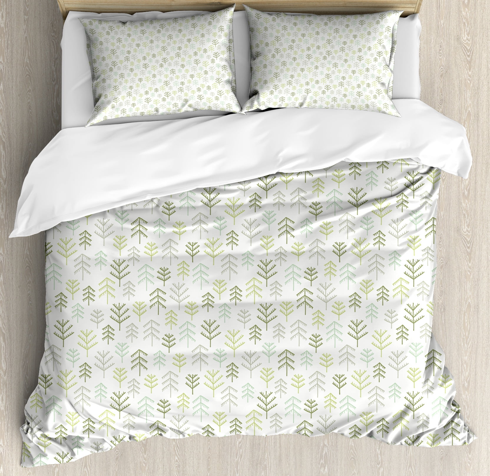 Nature Duvet Cover Set, Continuous Pattern Simple Design of Fir Trees ...