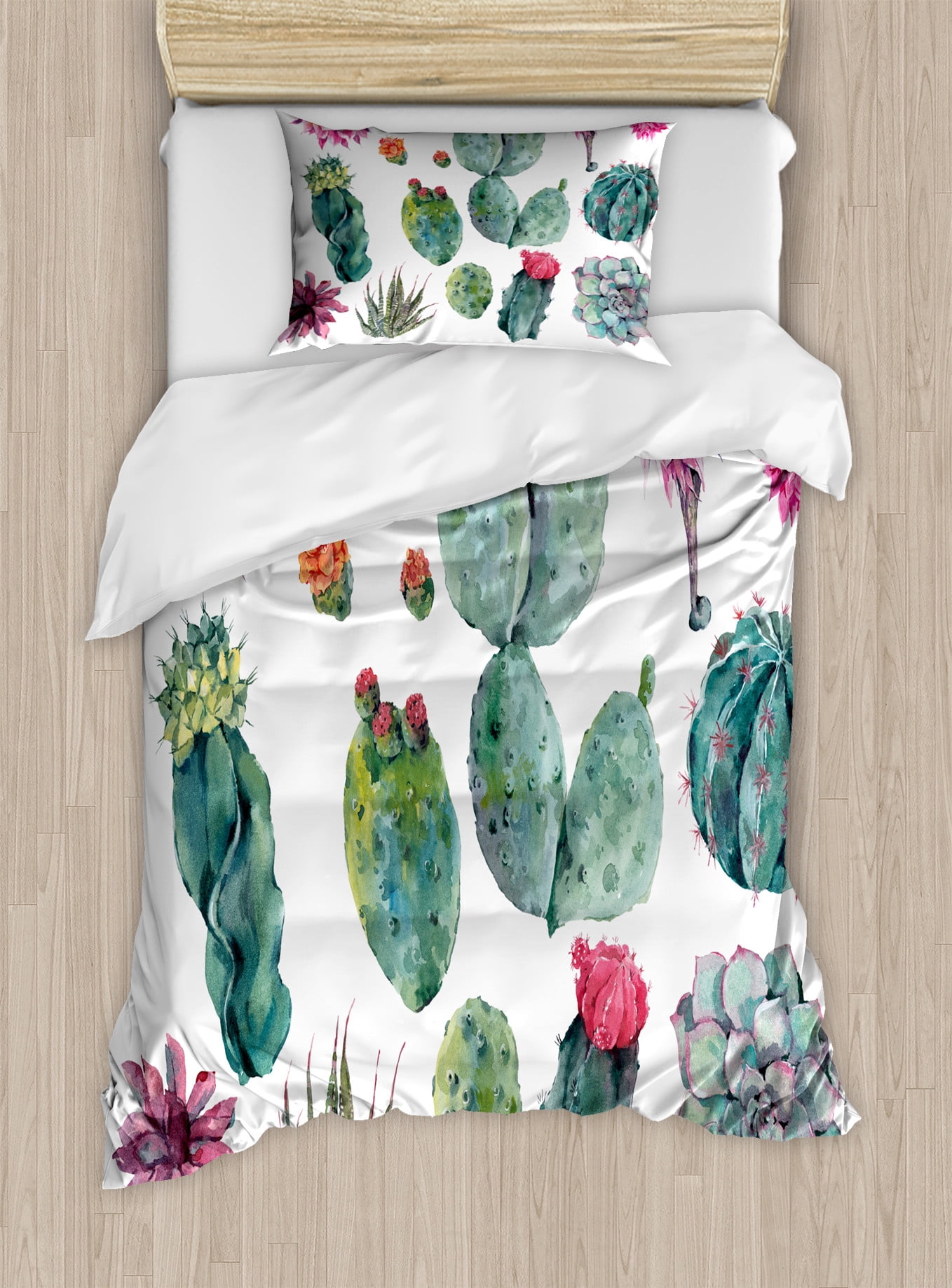 Nature Duvet Cover Set, Desert Botanical Herbal Cartoon Style Cactus ...