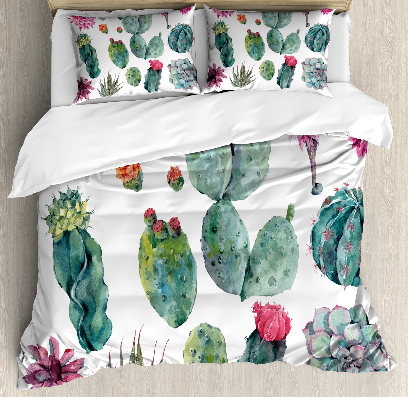 Nature Duvet Cover Set, Desert Botanical Herbal Cartoon Style Cactus ...