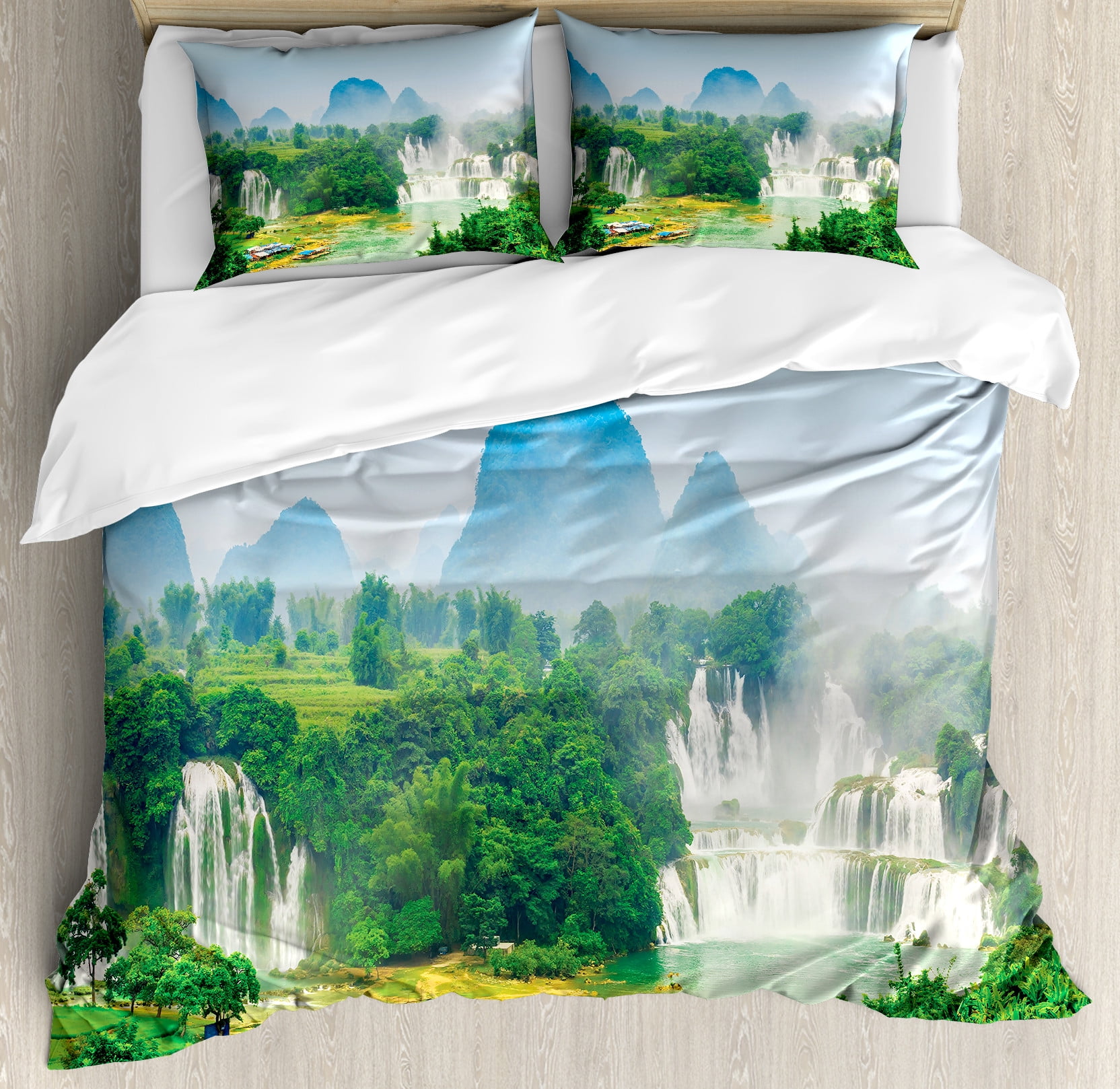 Nature Duvet Cover Set, Detain Waterfall Guangxi Misty Jungle Forest ...