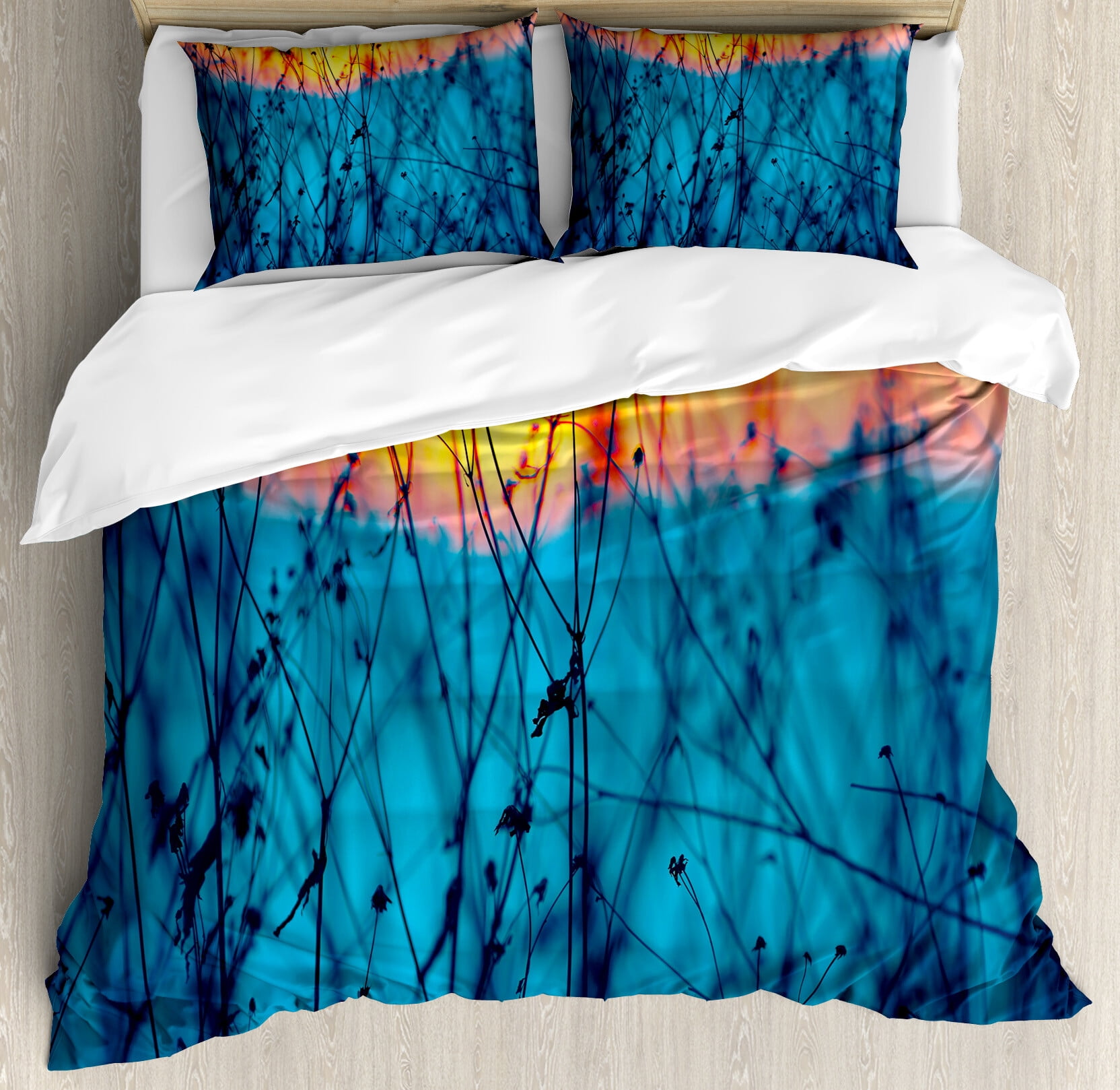 Nature Duvet Cover Set, Dried Flowers Twigs Tranquil Sunset Scenery ...