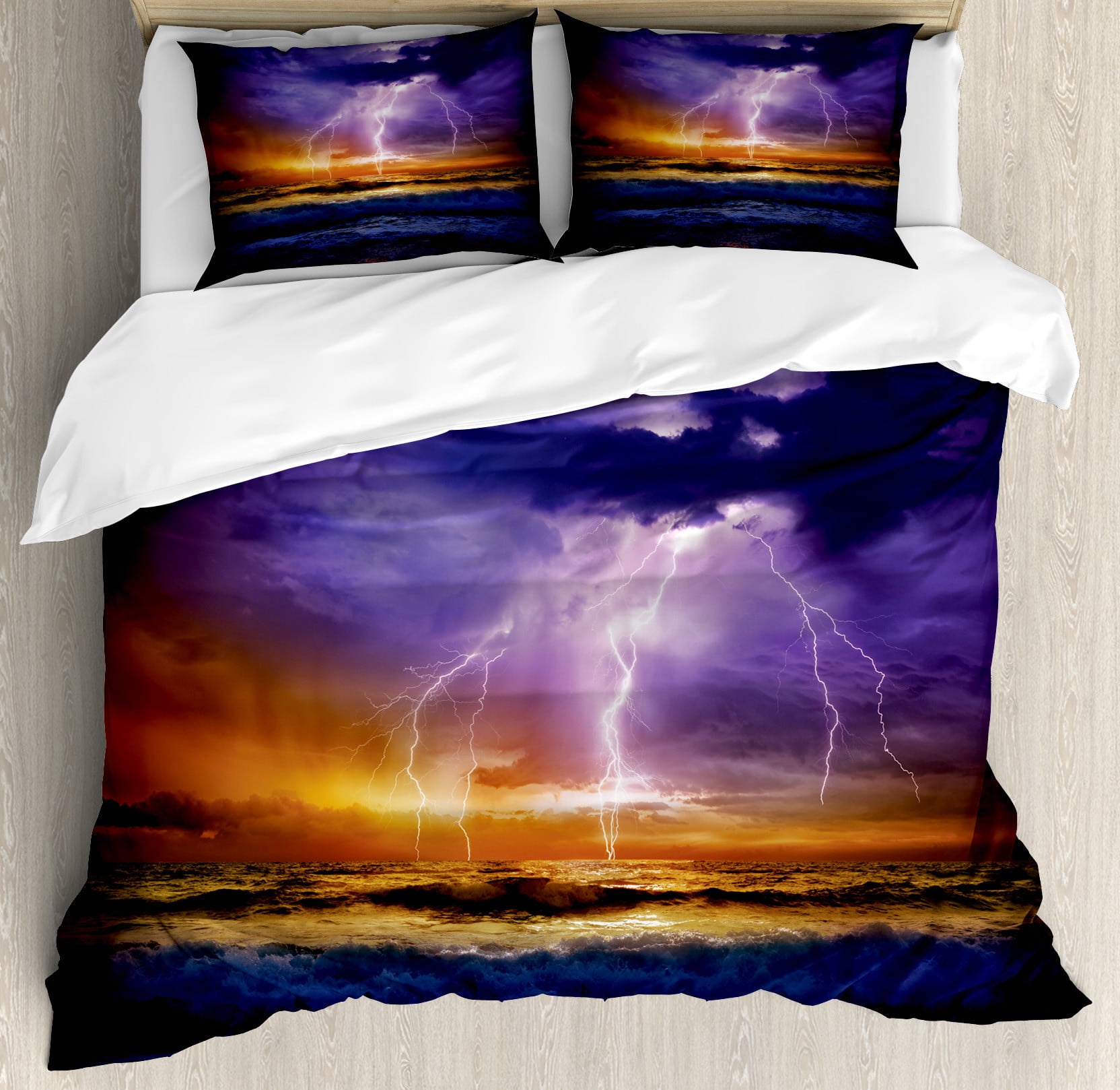 Nature Duvet Cover Set, Epic Thunder and the Storm on the Sea Wave ...
