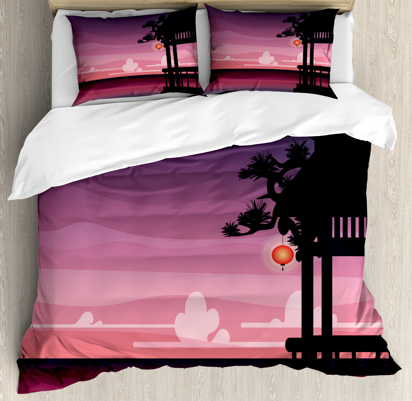 Nature Duvet Cover Set, Exotic Scene of Ethnic Pavilion at Abstract ...
