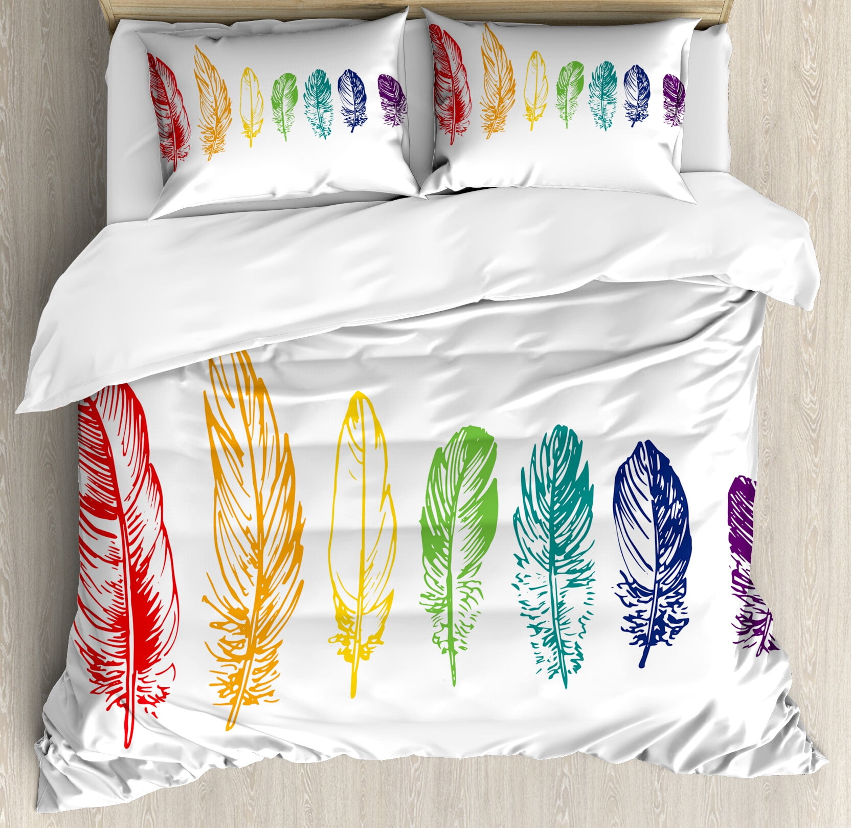 Nature Duvet Cover Set, Group of Ink Drawing Style with Rainbow ...