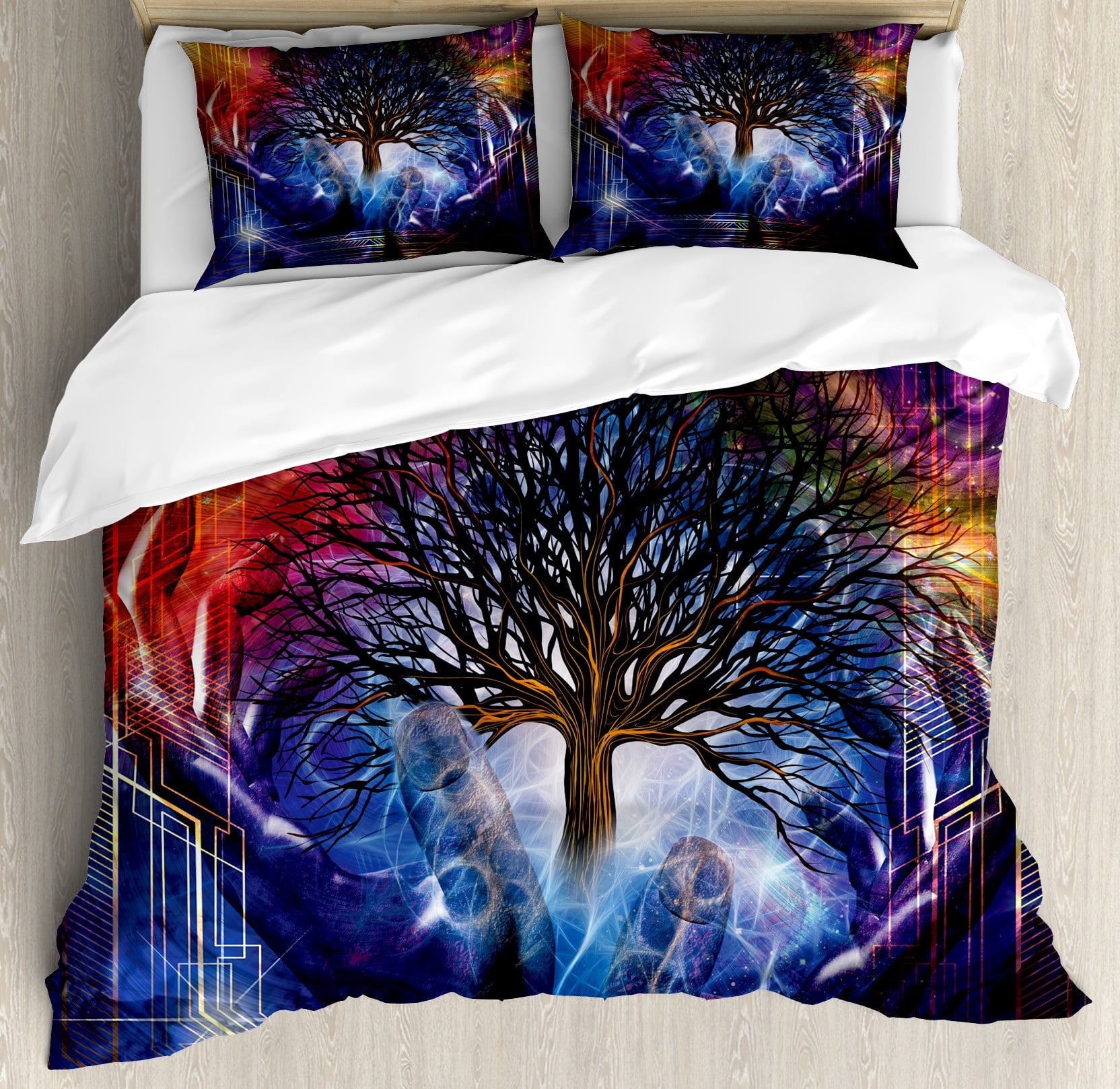 Nature Duvet Cover Set, Human Hand Grabs a Leafless Tree Vitality ...