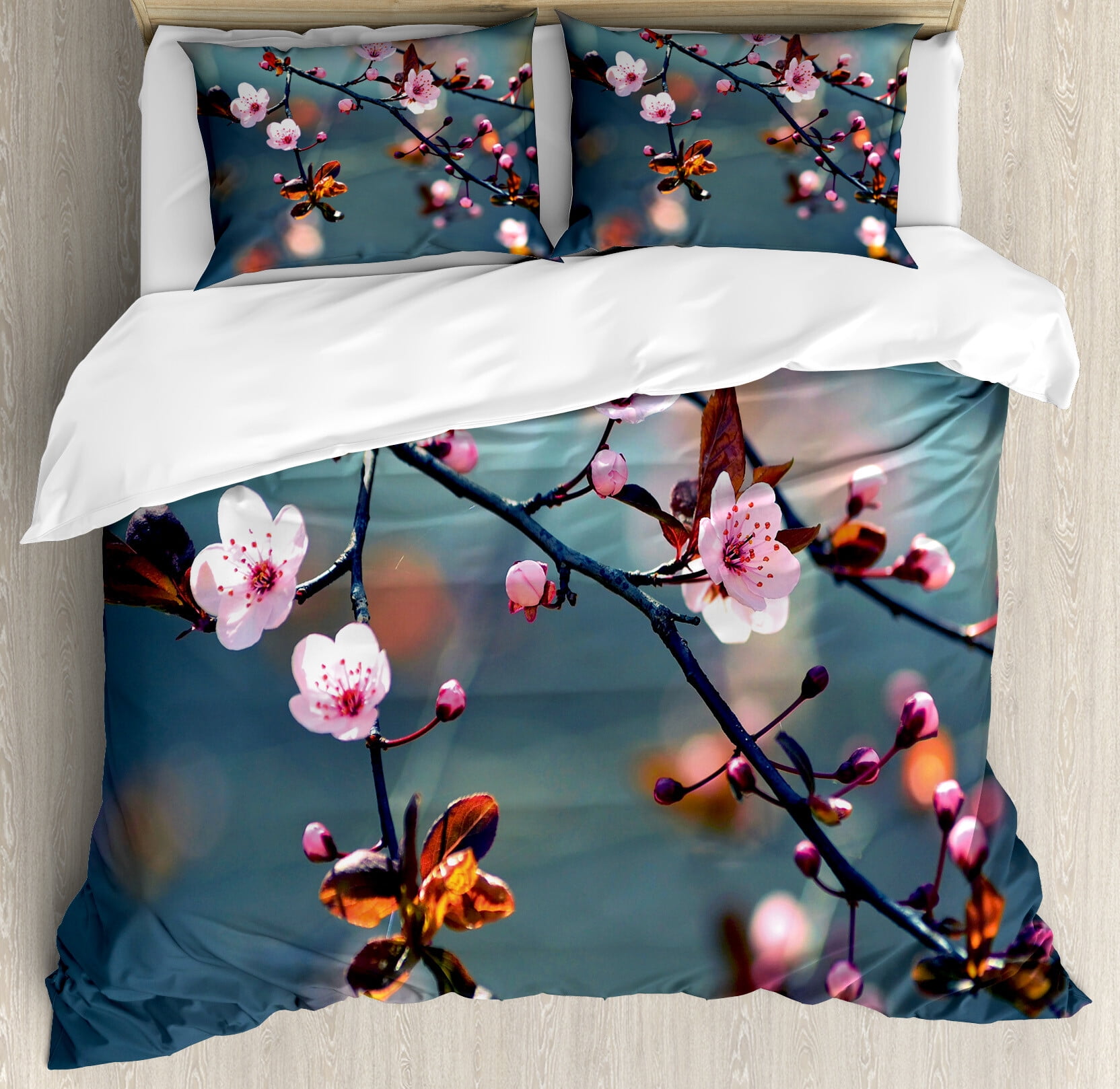 Nature Duvet Cover Set, Japanese Blooming Cherry Tree Flowers on Branch ...