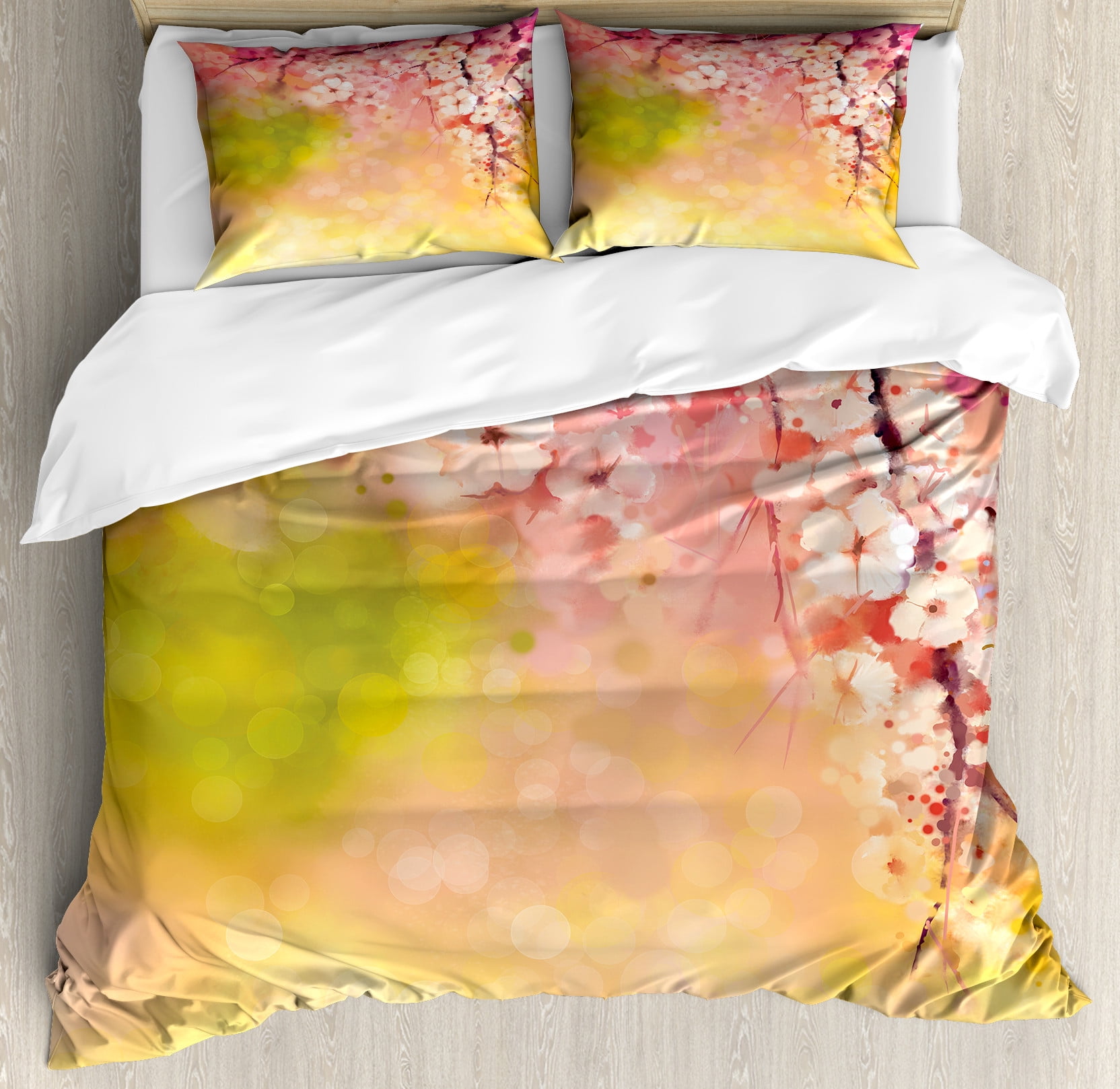 Nature Duvet Cover Set, Japanese Cherry Sakura Floral Art in Soft Color ...