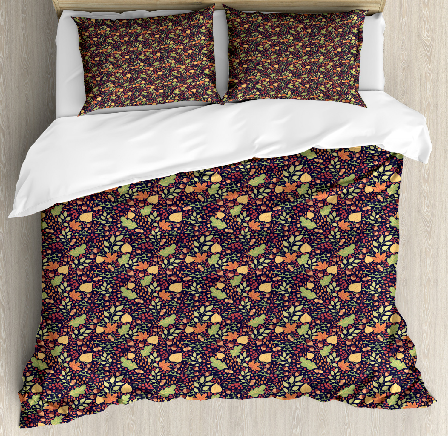 Nature Duvet Cover Set King Size, Autumn Seasonal Botanical Composition ...